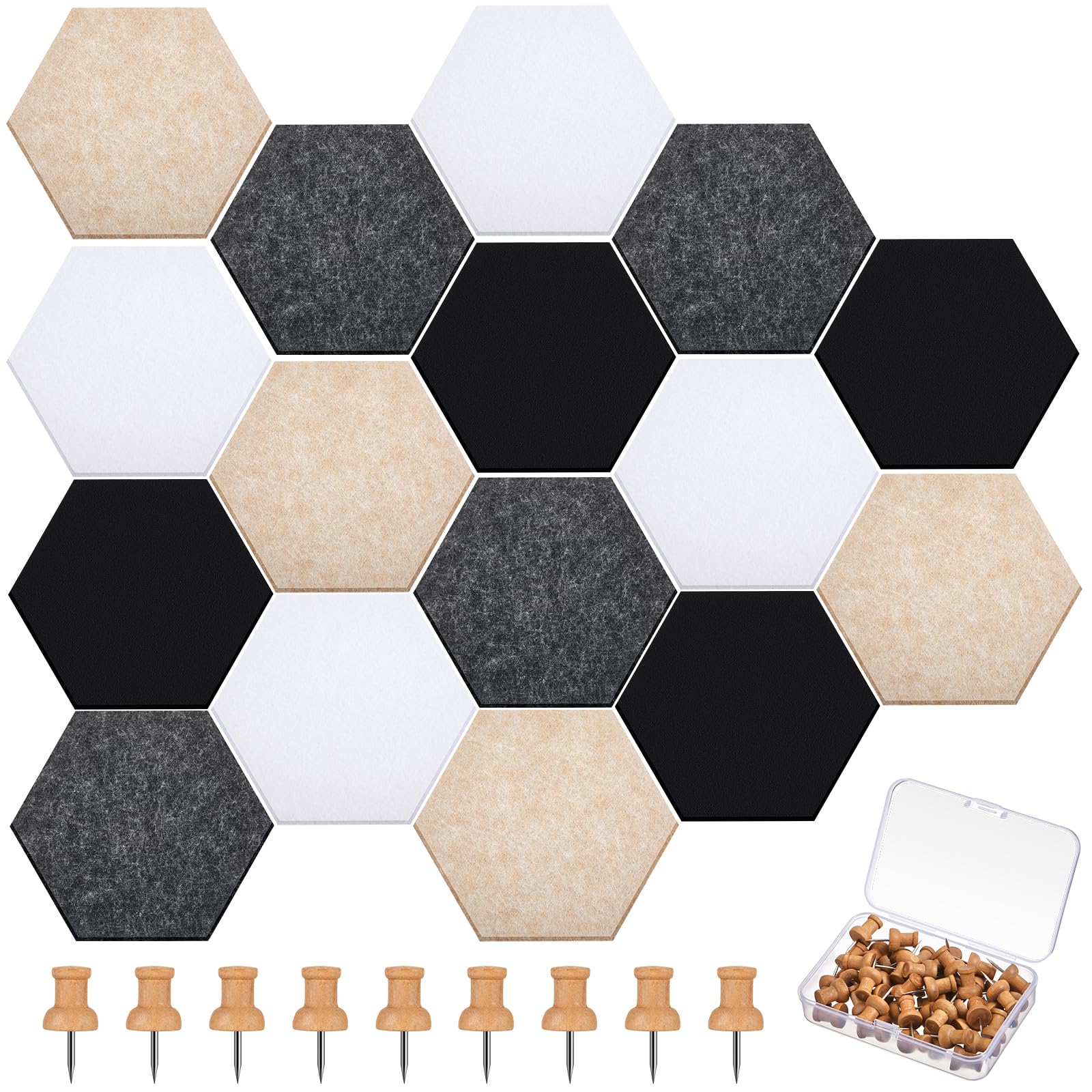 16 Pcs Hexagon Cork Board for Walls with 50 Wooden Push Pins 6.7 x 5.9 ...