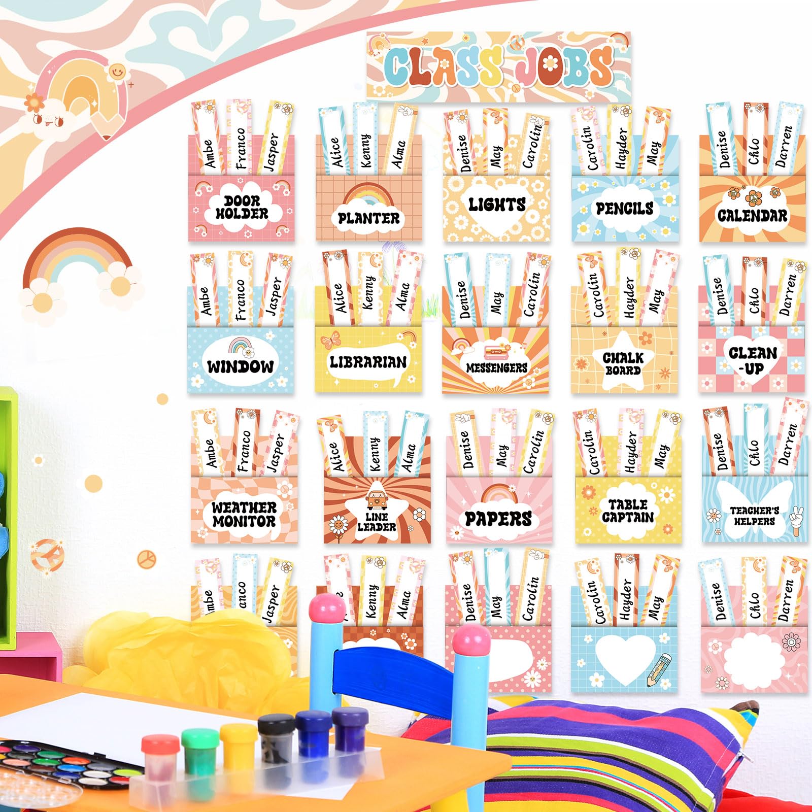 Snapklik.com : Pasimy 81 Pcs Groovy Jobs Chart Hippie Themed Classroom ...