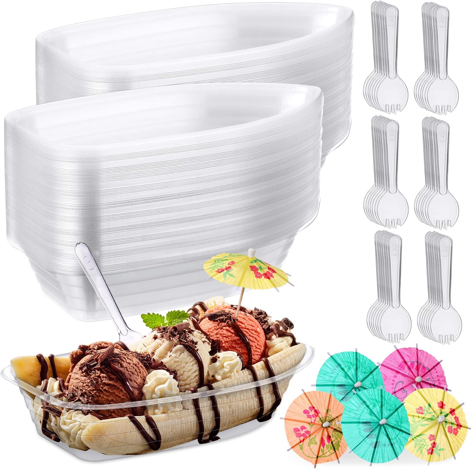 Amazon.com: Outside the Box Papers Clear Plastic Banana Split Boats 12 ...
