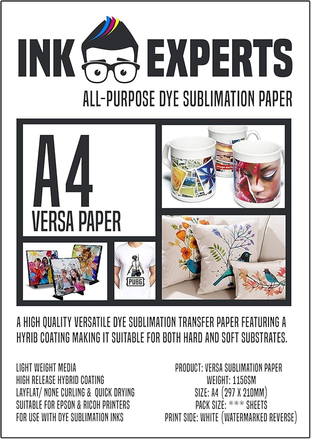 Ink Experts Versa Papier de sublimation tout usage A4 115 g/m² (100 ...