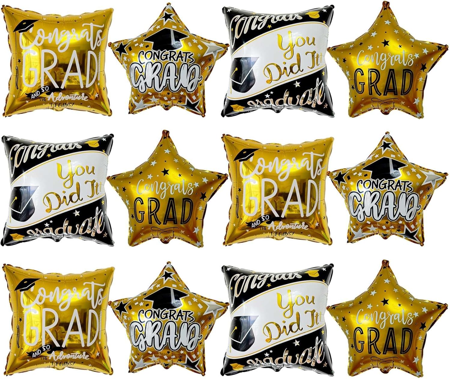 Amazon.com: Big Black and Gold Congrats Grad Balloons, Graduation Cap ...