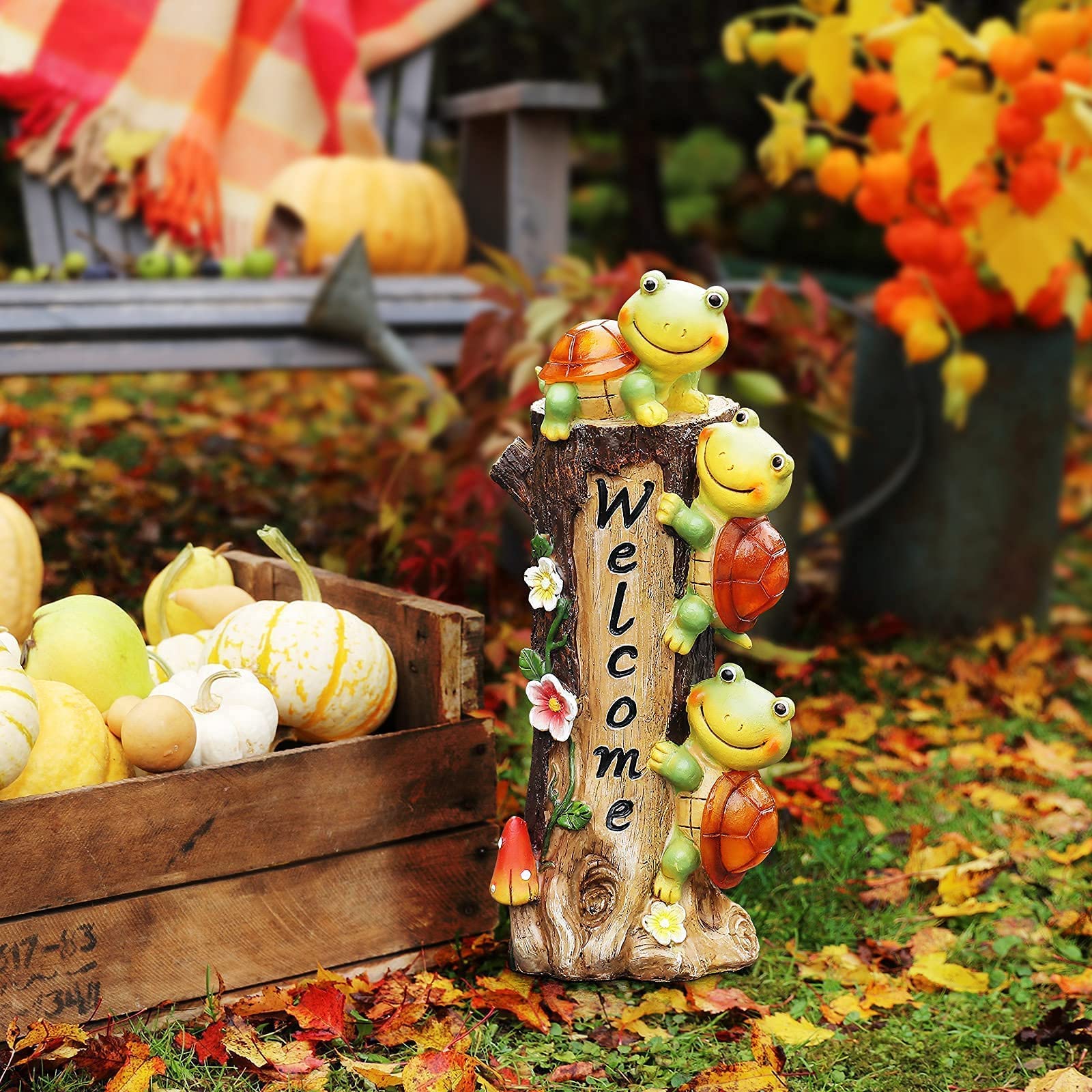 Solar Garden Statue Outdoor Decor, E-Kong Resin Turtle Figurines ...