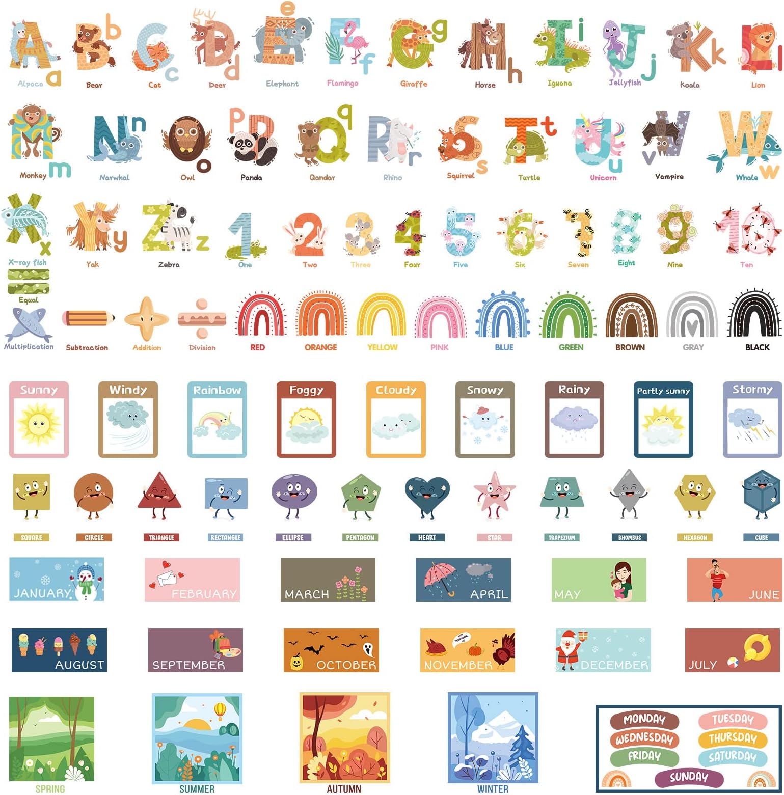 Amazon.com: Animal Alphabet Decals Kids Wall Stickers Colorful ABC ...