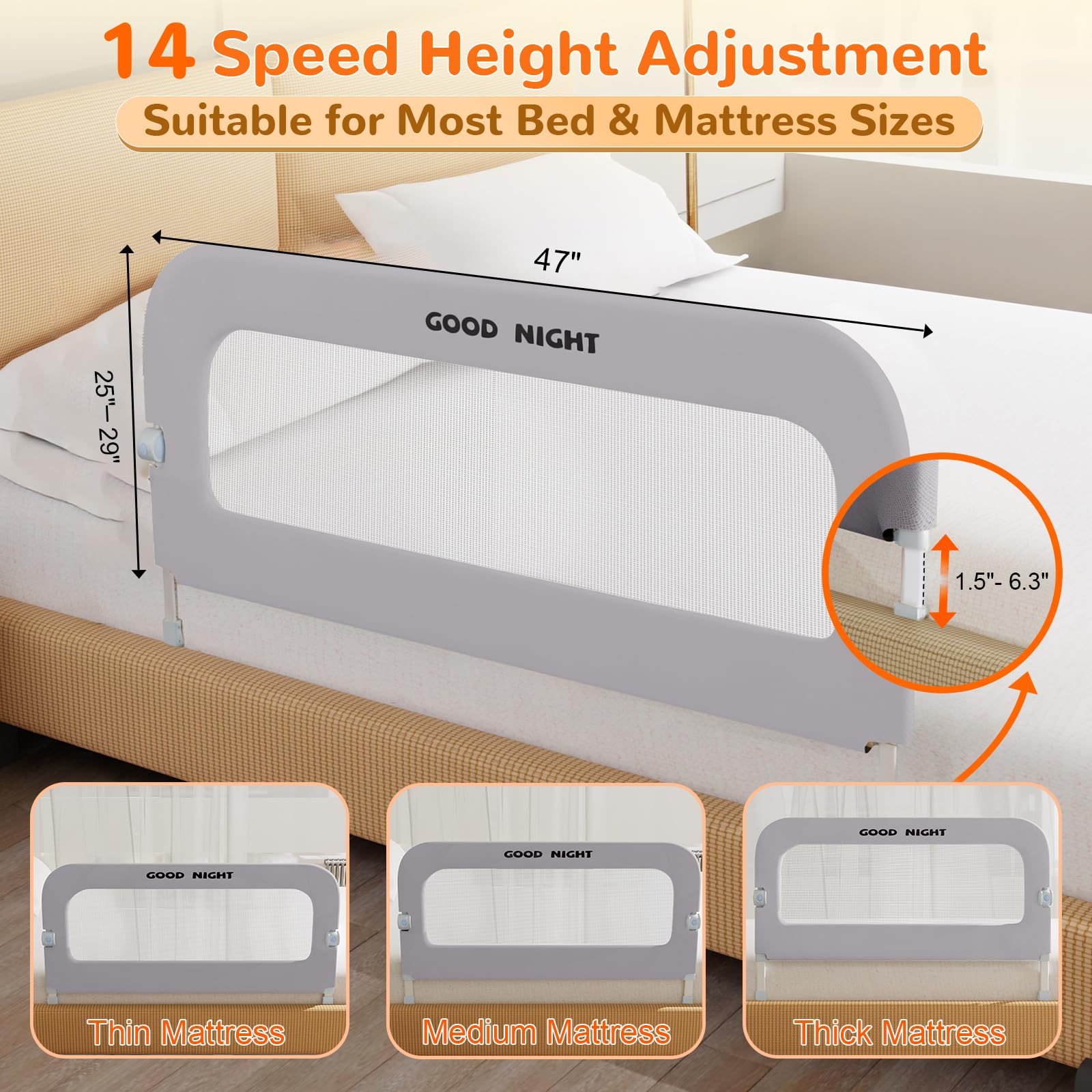 Snapklik.com : Deeteck Bed Guard Rail For Toddlers - 47" Adjustable ...