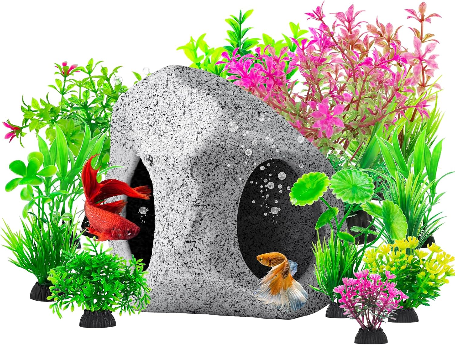 Amazon.com : CousDUoBe 13Pcs Aquarium Hideaway Rock Cave Fish Tank ...