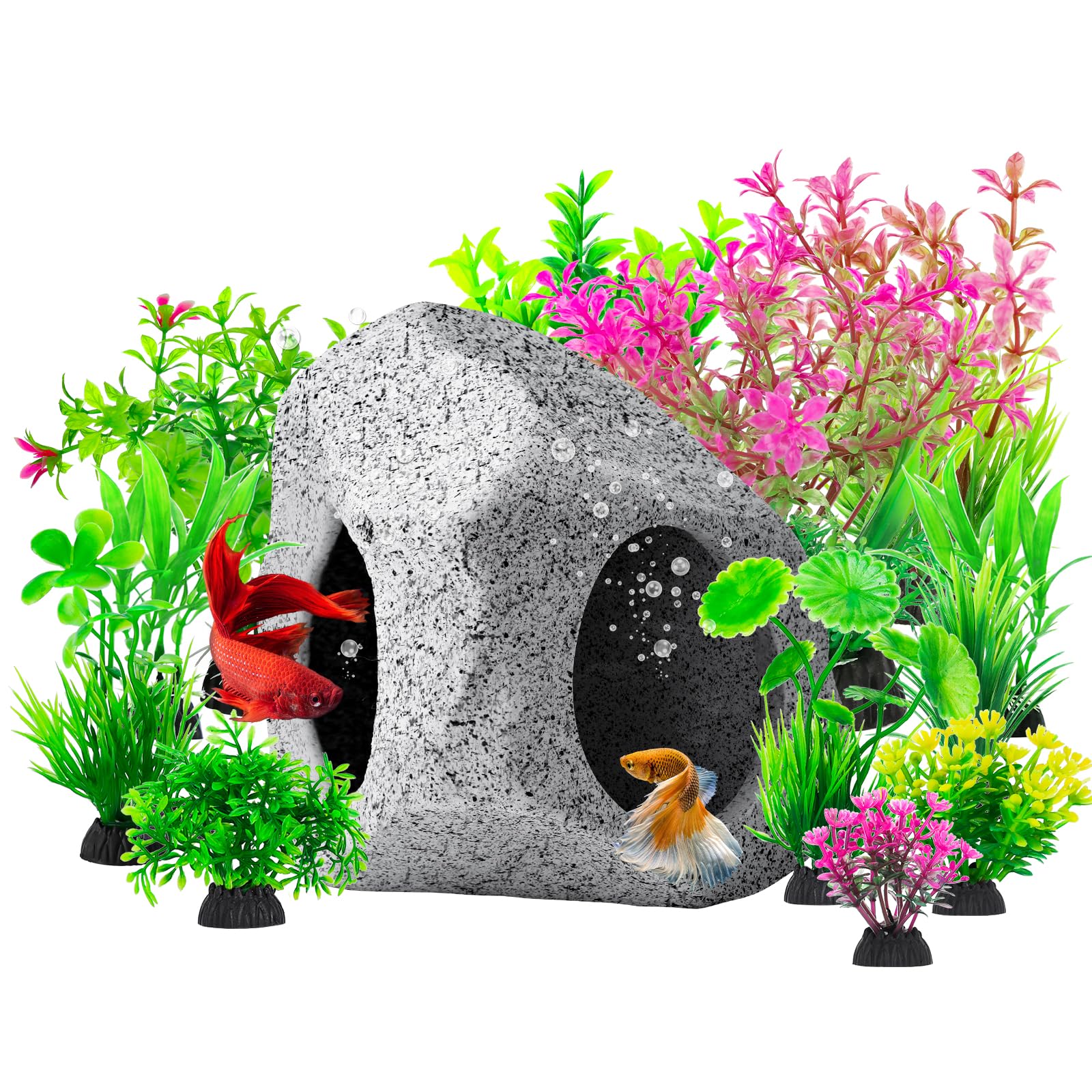 Amazon.com : CousDUoBe 13Pcs Aquarium Hideaway Rock Cave Fish Tank ...
