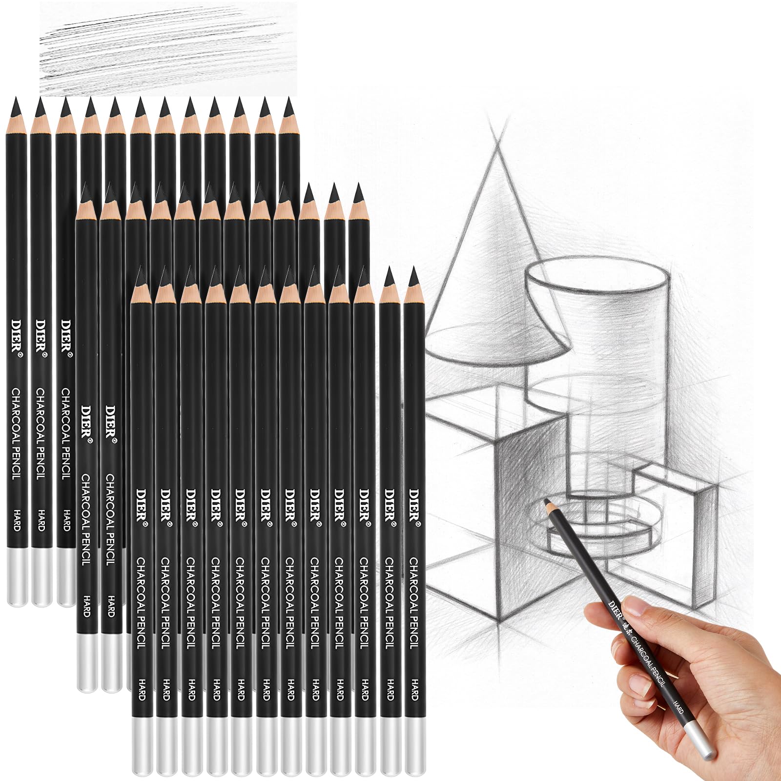Snapklik.com : Geyoga 36 Pcs Professional Charcoal Pencils Soft, Medium ...