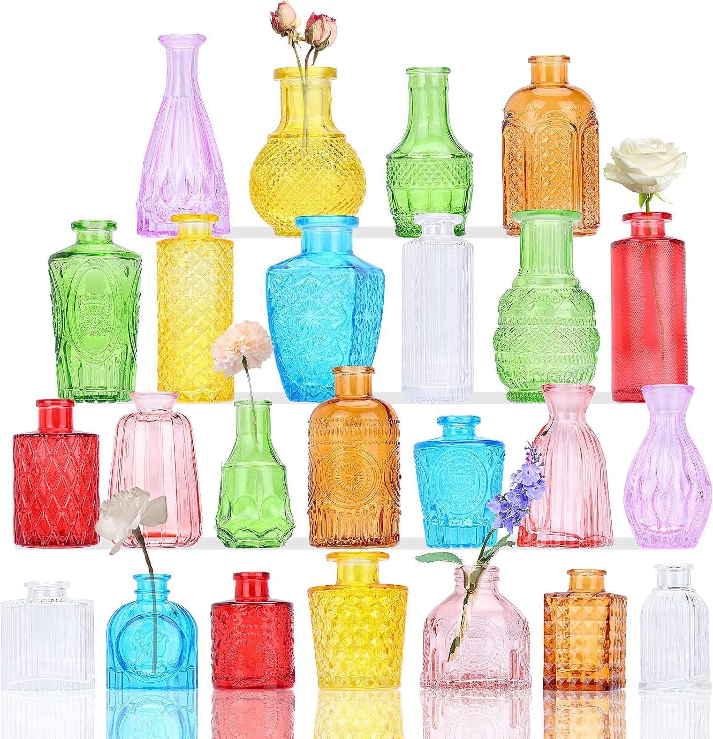 Amazon.com: CUCUMI 24pcs Glass Bud Vases in Bulk, Colored Small Vases ...