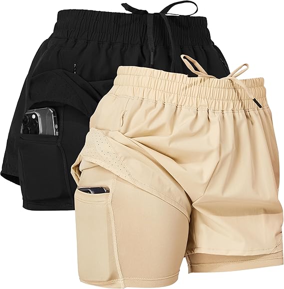 Amazon.com: Ultra Performance Gym Shorts Women Pack of 2, Nylon ...