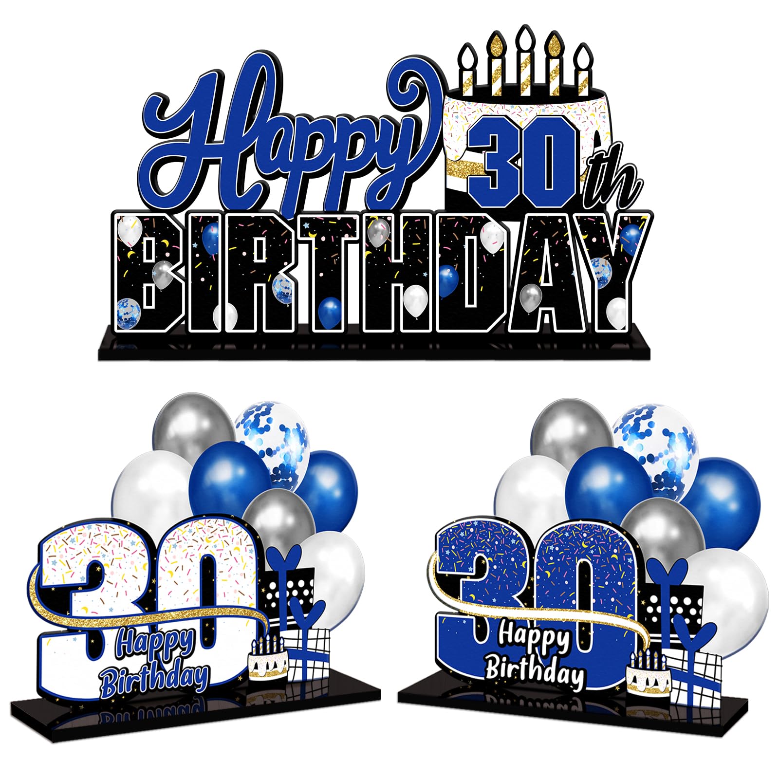 Amazon.com: LINGTEER Happy 30th Birthday Blue Acrylic Table Topper ...