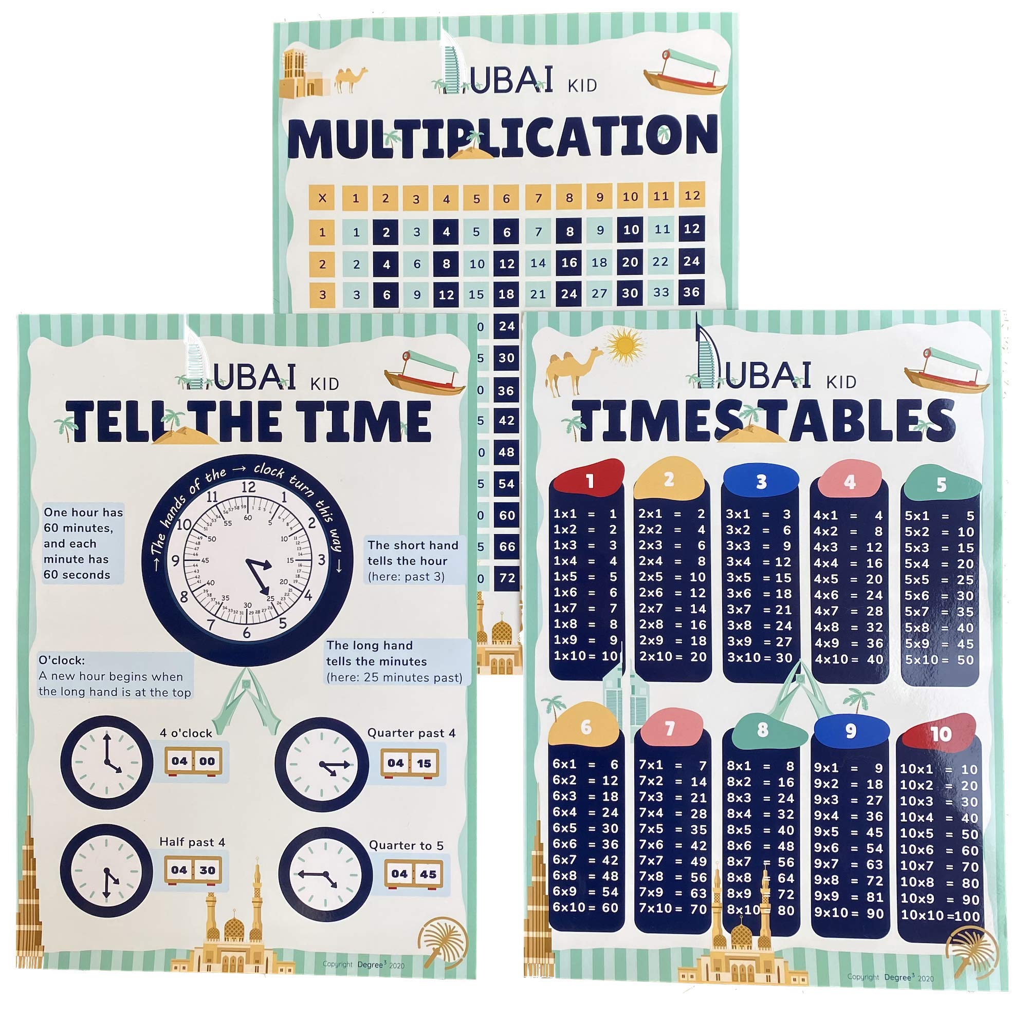 Buy Dubai Educational Math Posters - set of 3 - Times Tables ...
