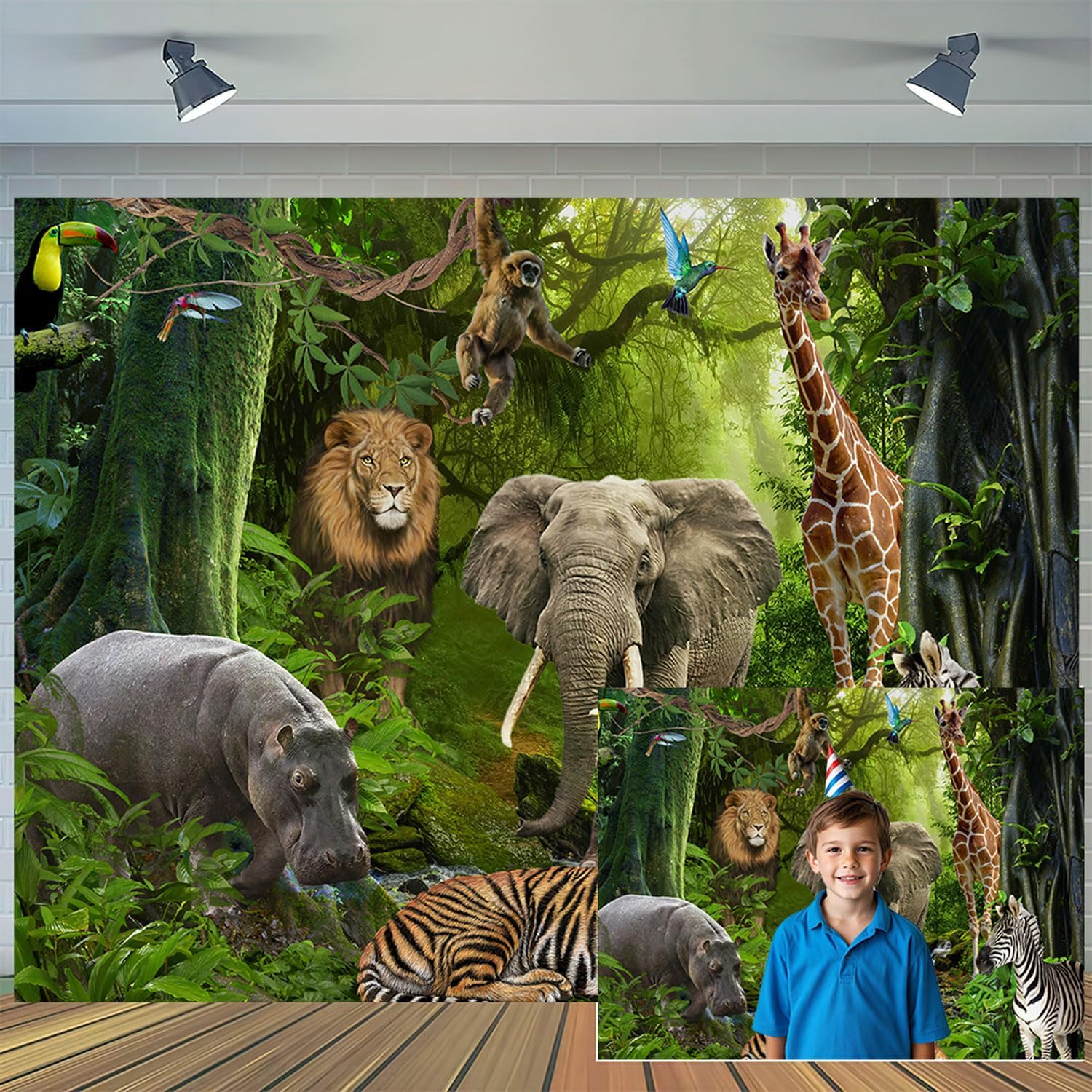 Amazon.com : 7X5FT Jungle Forest Animals Photo Backdrop, Tropical ...