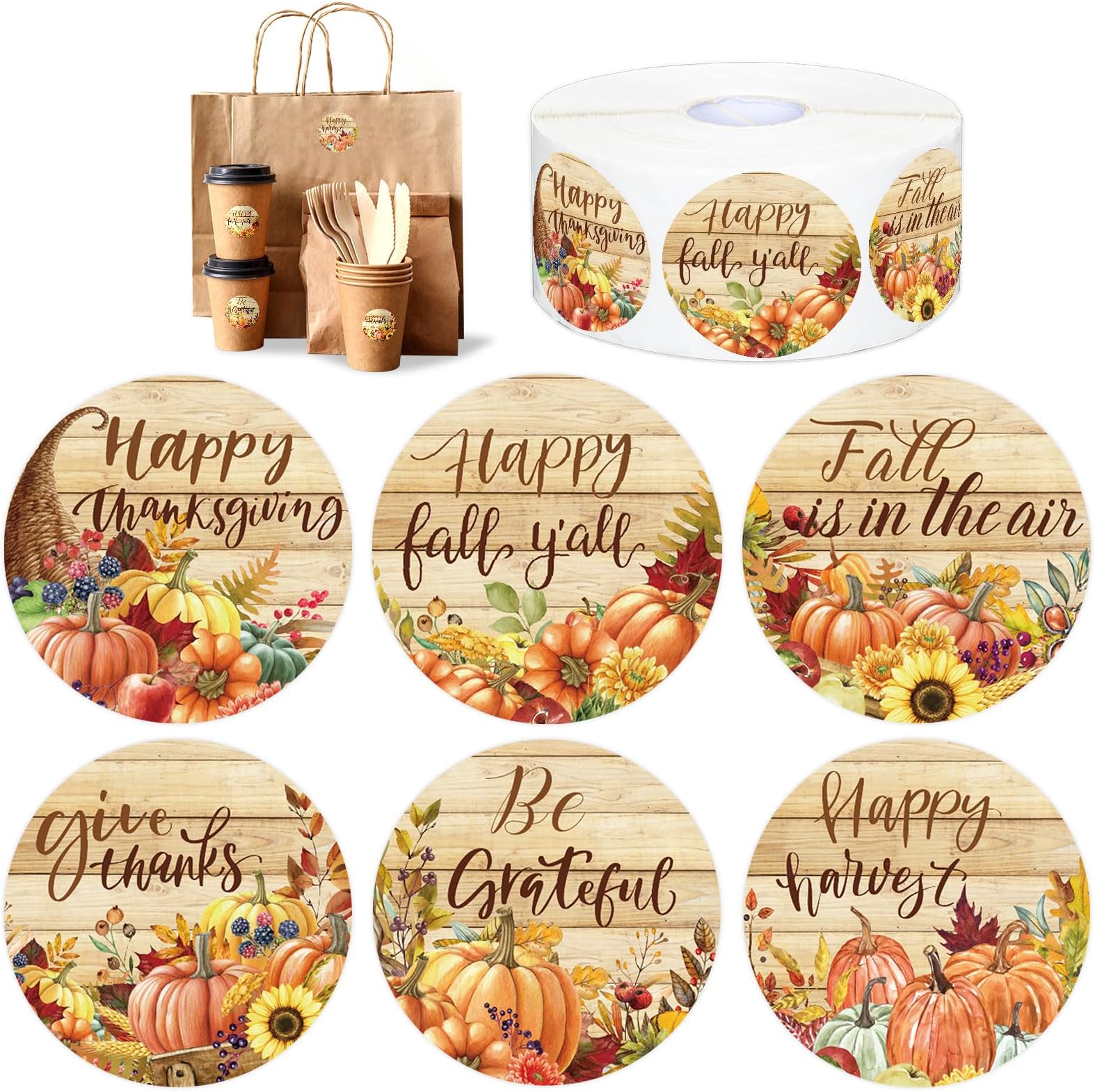 Amazon.com : Whaline 1000Pcs Thanksgiving Fall Stickers Roll Retro ...