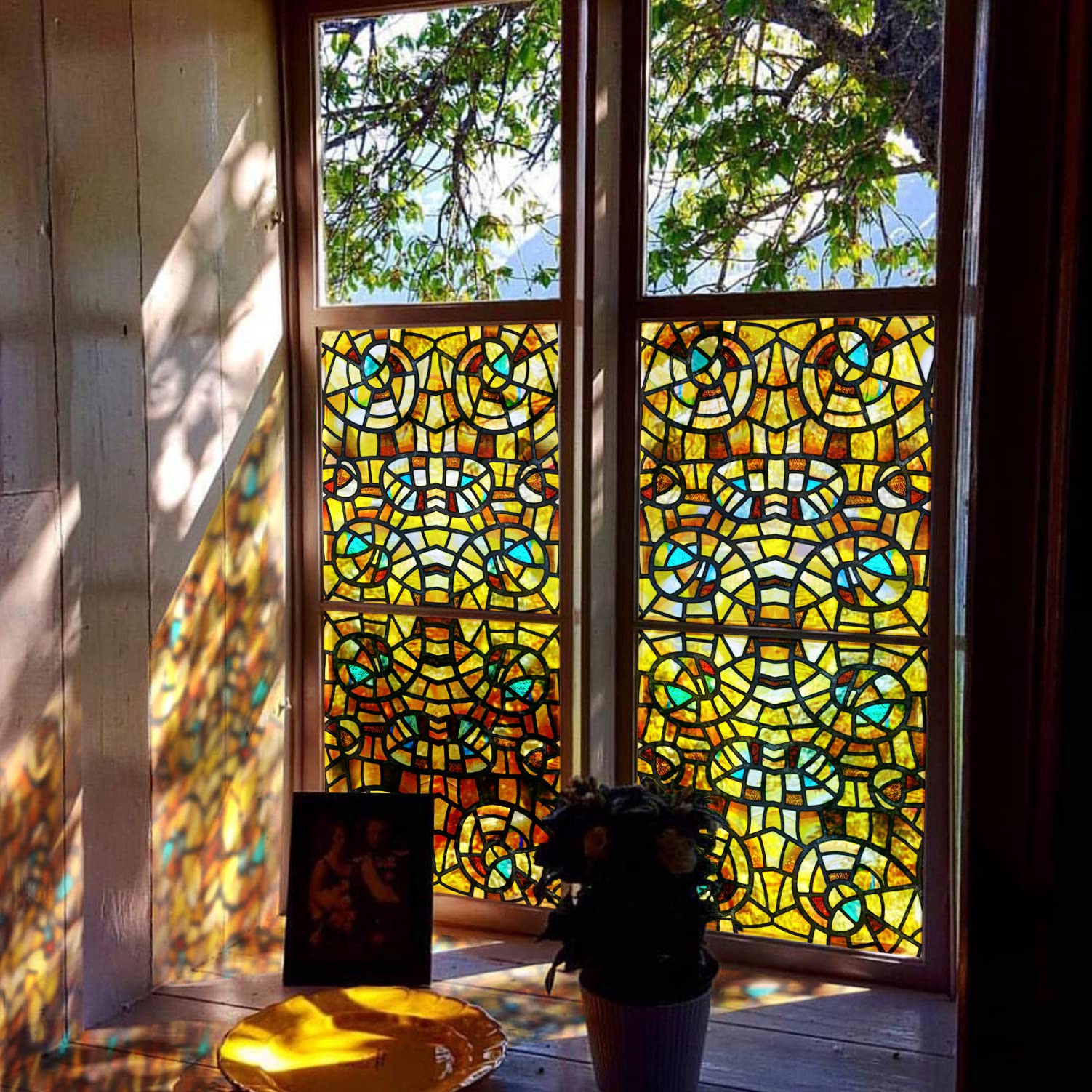 Amazon.com: Flortlias Static Cling Window Film, Stained Glass Window ...