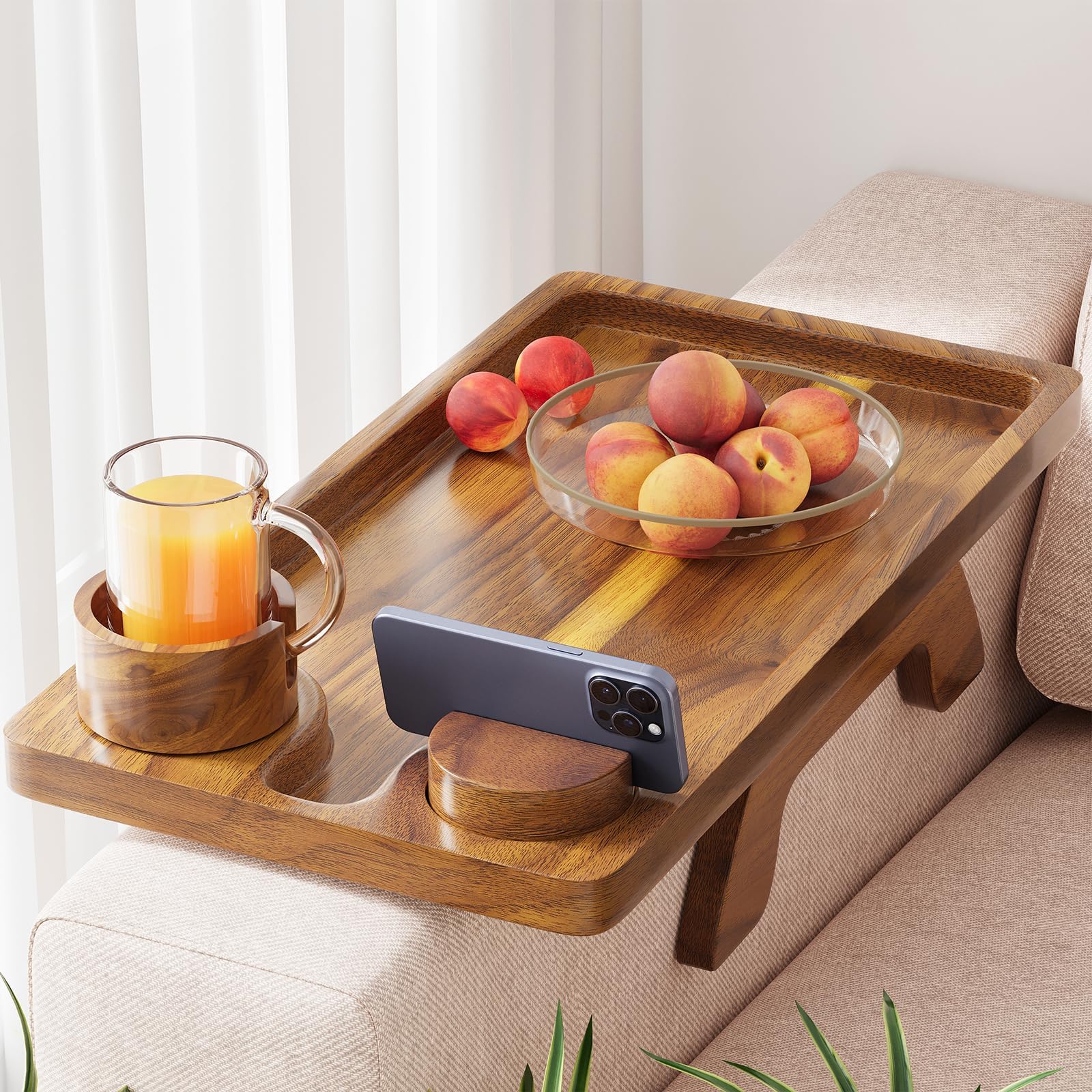 Amazon.com: Acacia Wood Couch Arm Table, 3 in 1 Sofa Arm Tray with 360 ...
