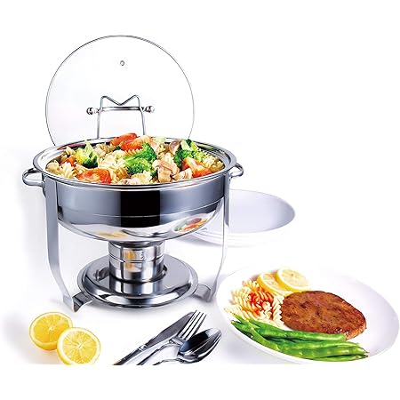 Amazon.com: Artisan Stainless Steel Round Buffet Chafer with Glass Lid ...