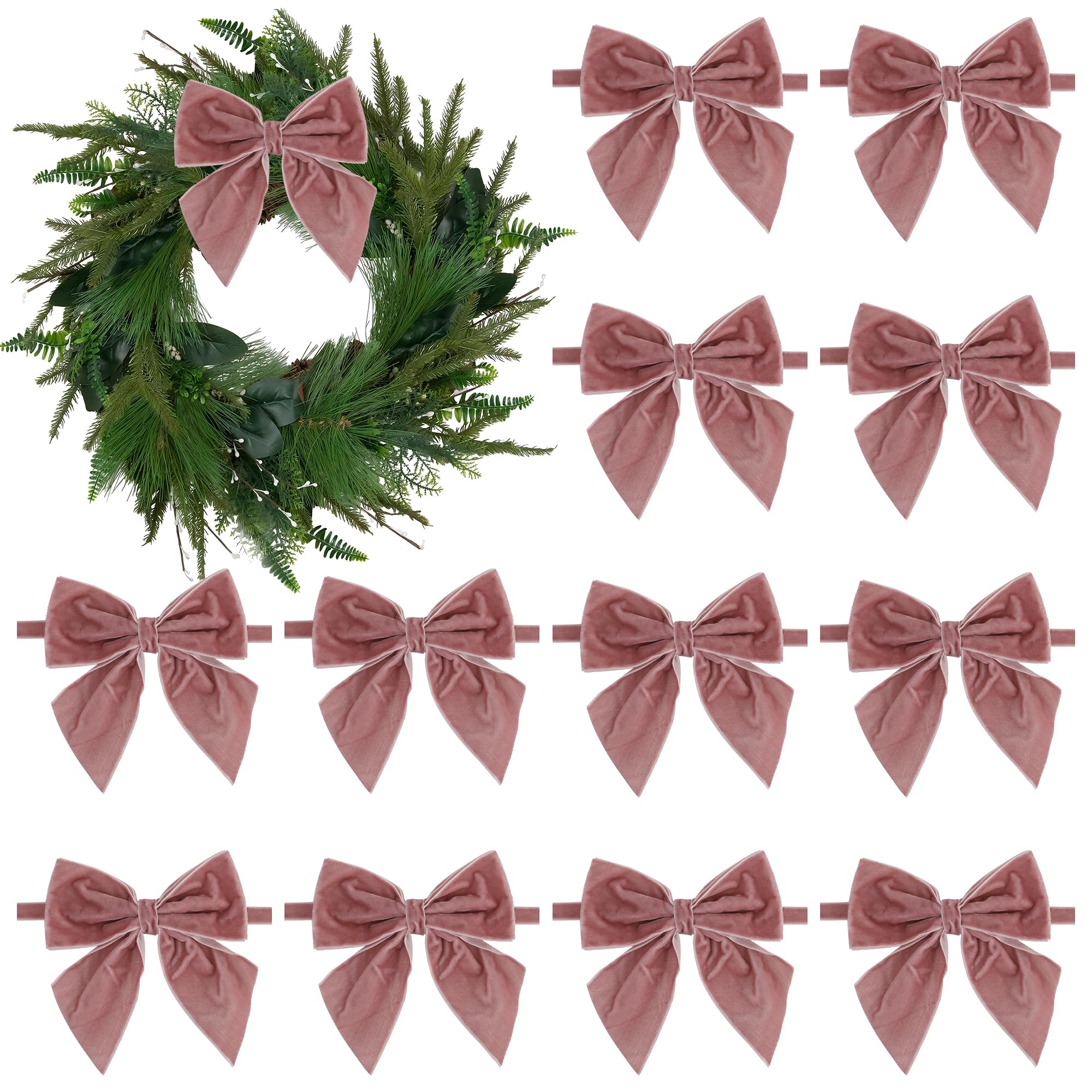 Amazon.com: AIMUDI Pink Rosy Velvet Bows 4" Christmas Bows for Gift ...