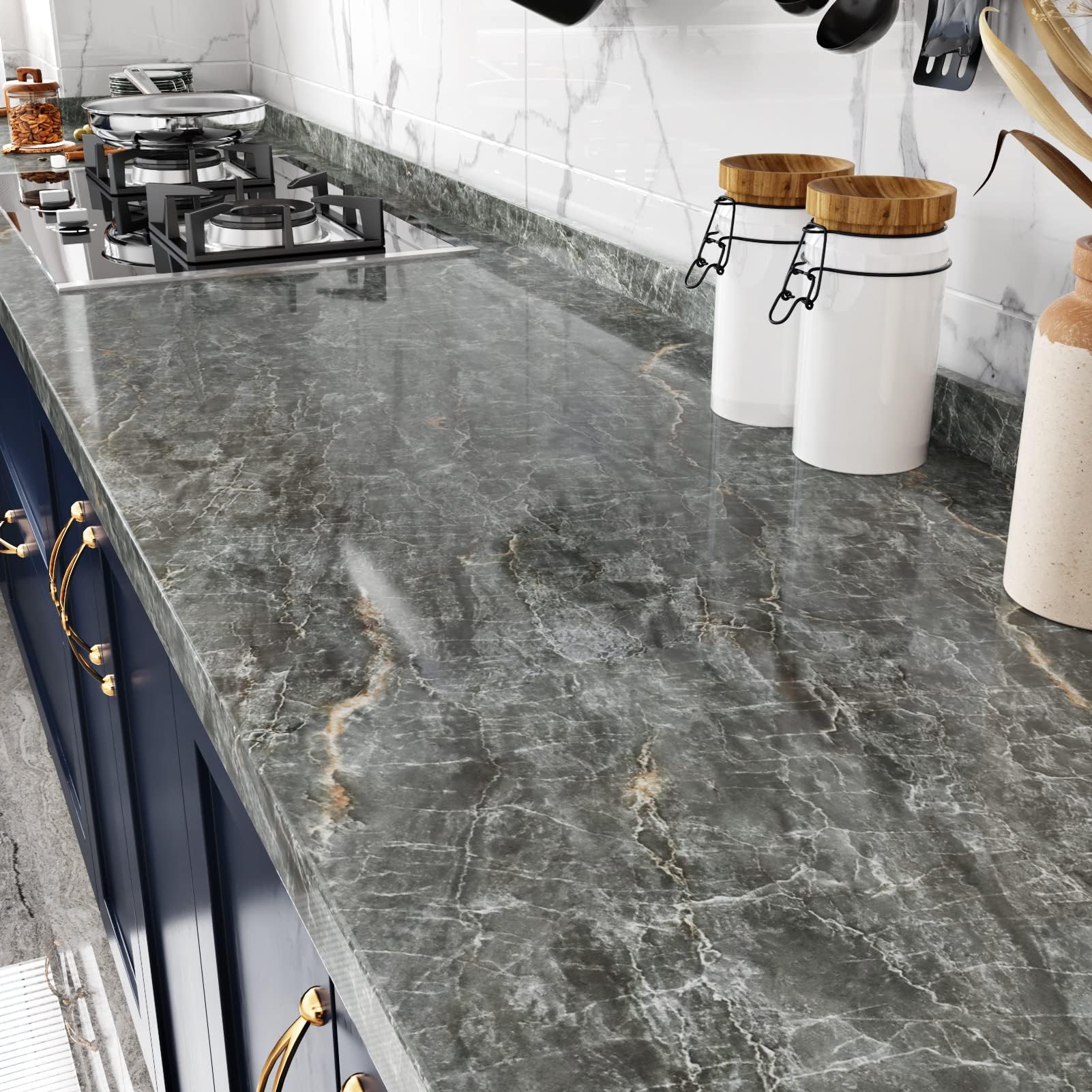 Wallercity Gray Gold Marble Contact Paper Matte Marble Peel and Stick ...