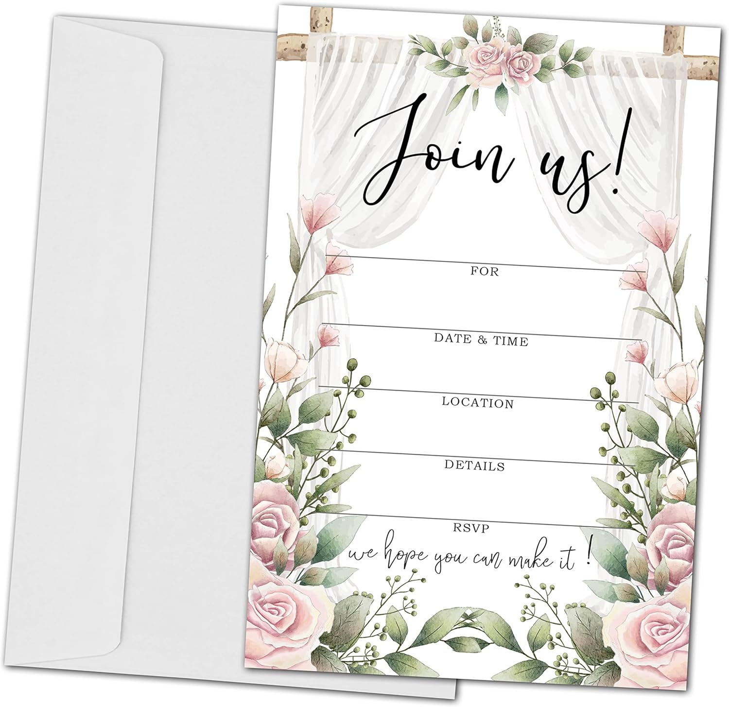 Amazon.com : ZEDEV Join Us Invitation Cards - Floral Invite Cards for ...