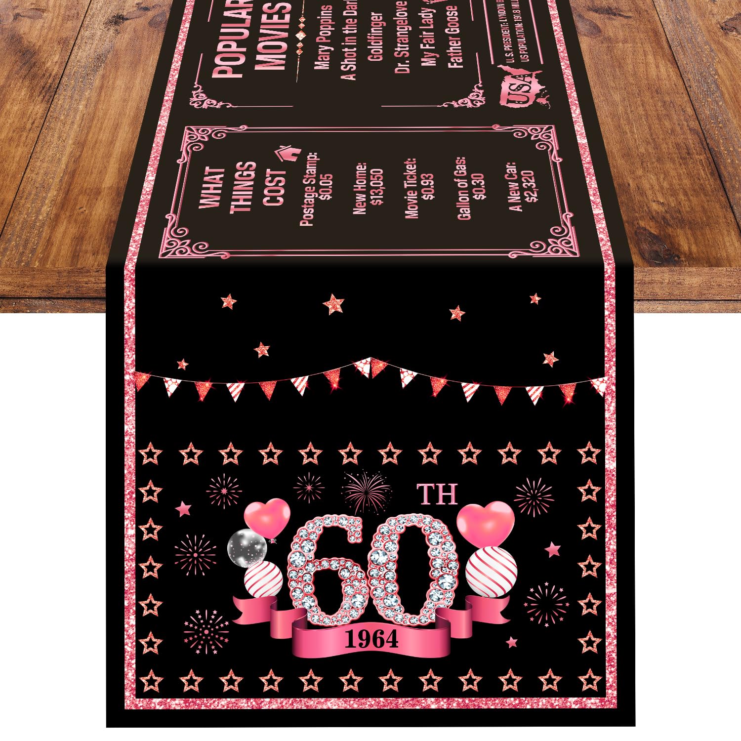Snapklik.com : 60th Birthday Decoration, 1964 Birthday Black Pink ...