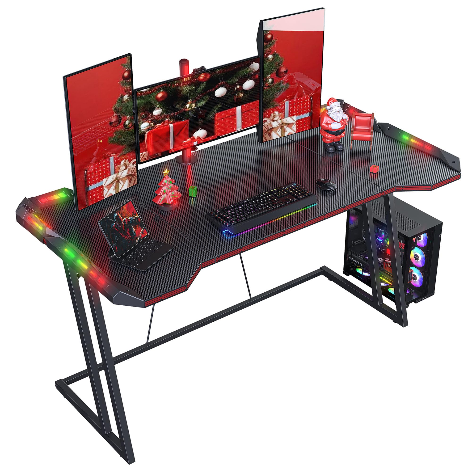 CubiCubi Gaming Desk with LED, 160 cm Gamer Workstation, Home Computer ...