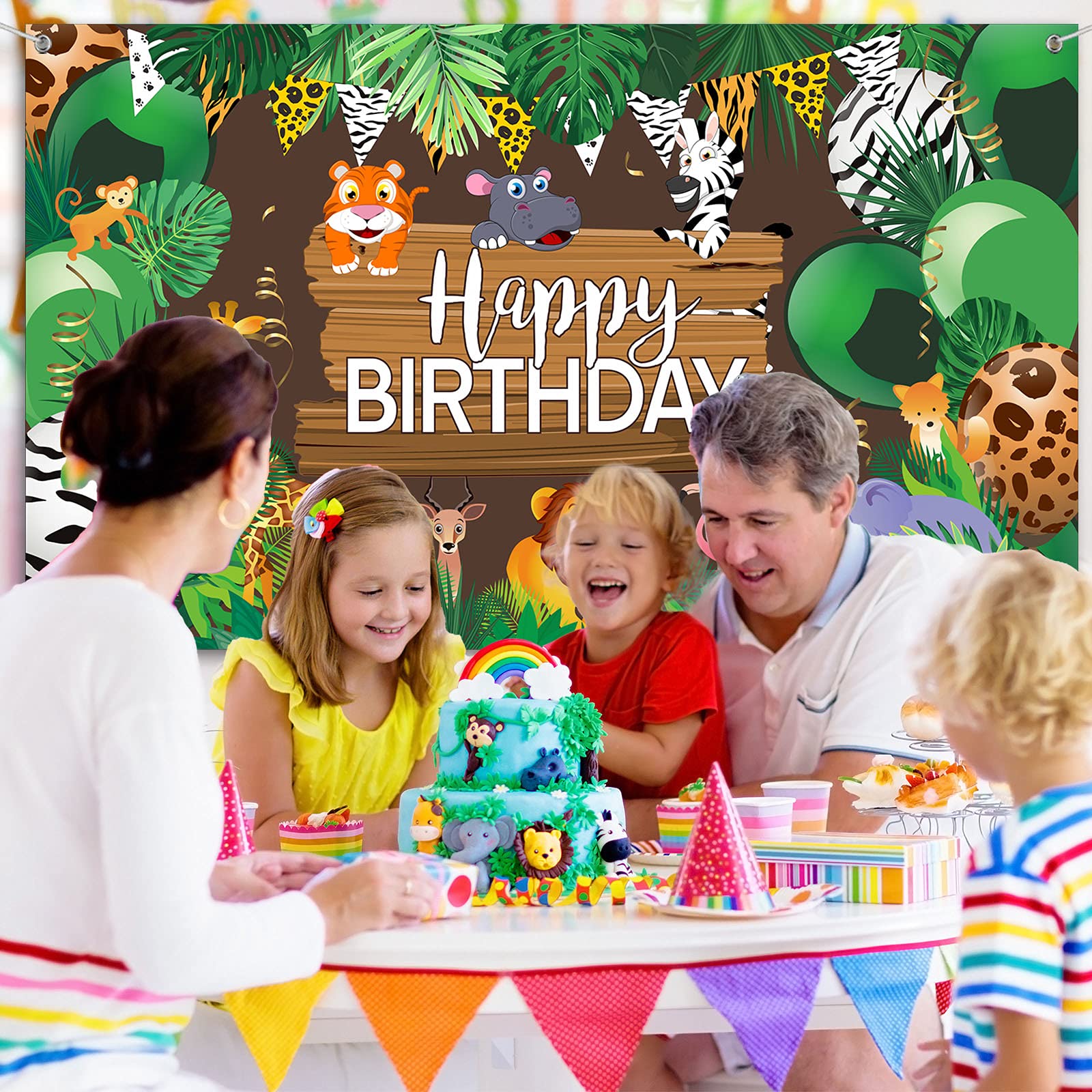 Buy Safari Animals Birthday Banner Fabric Jungle Wild Animal Happy ...