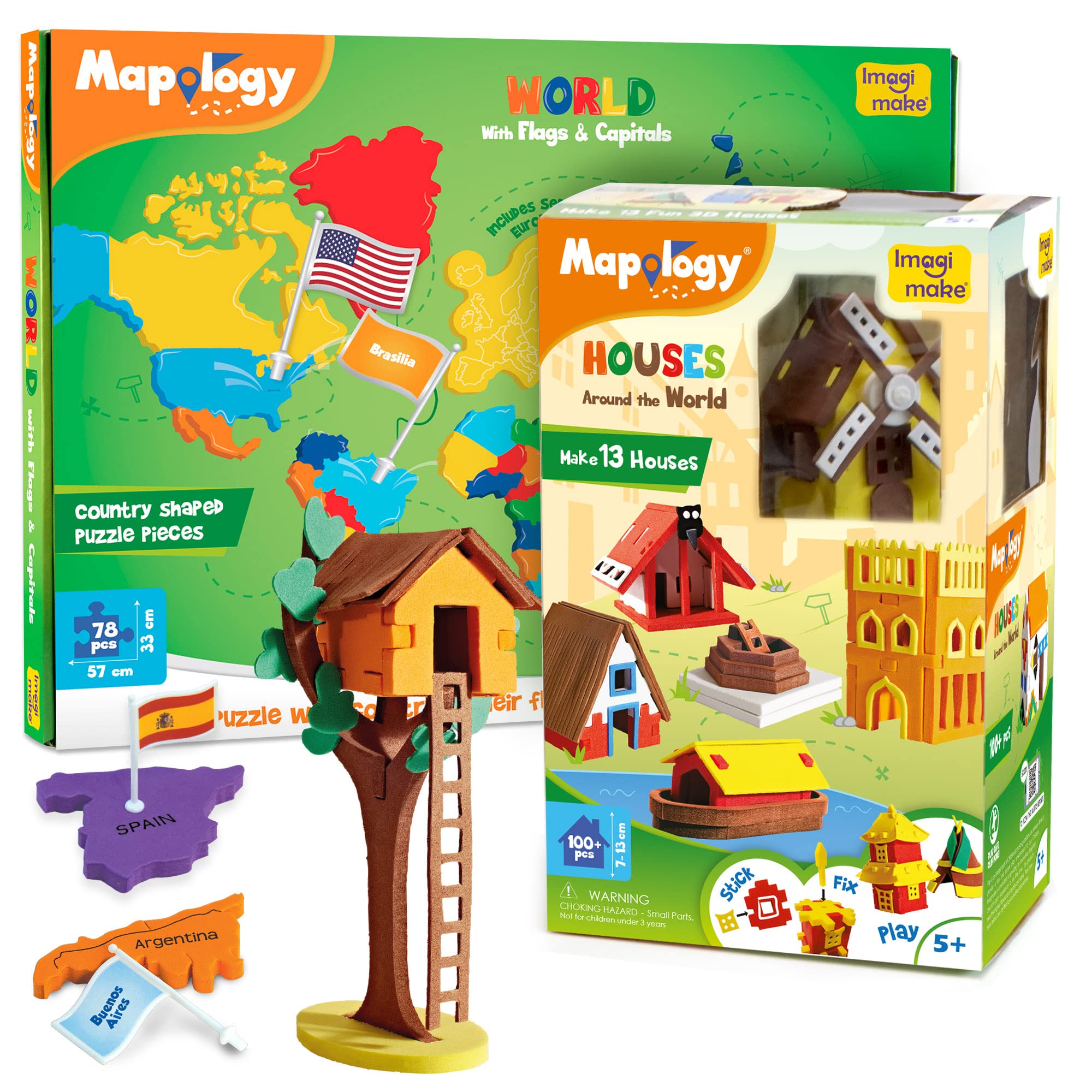 Imagimake Mapology World Map Puzzle With Flags And Capitals Make ...