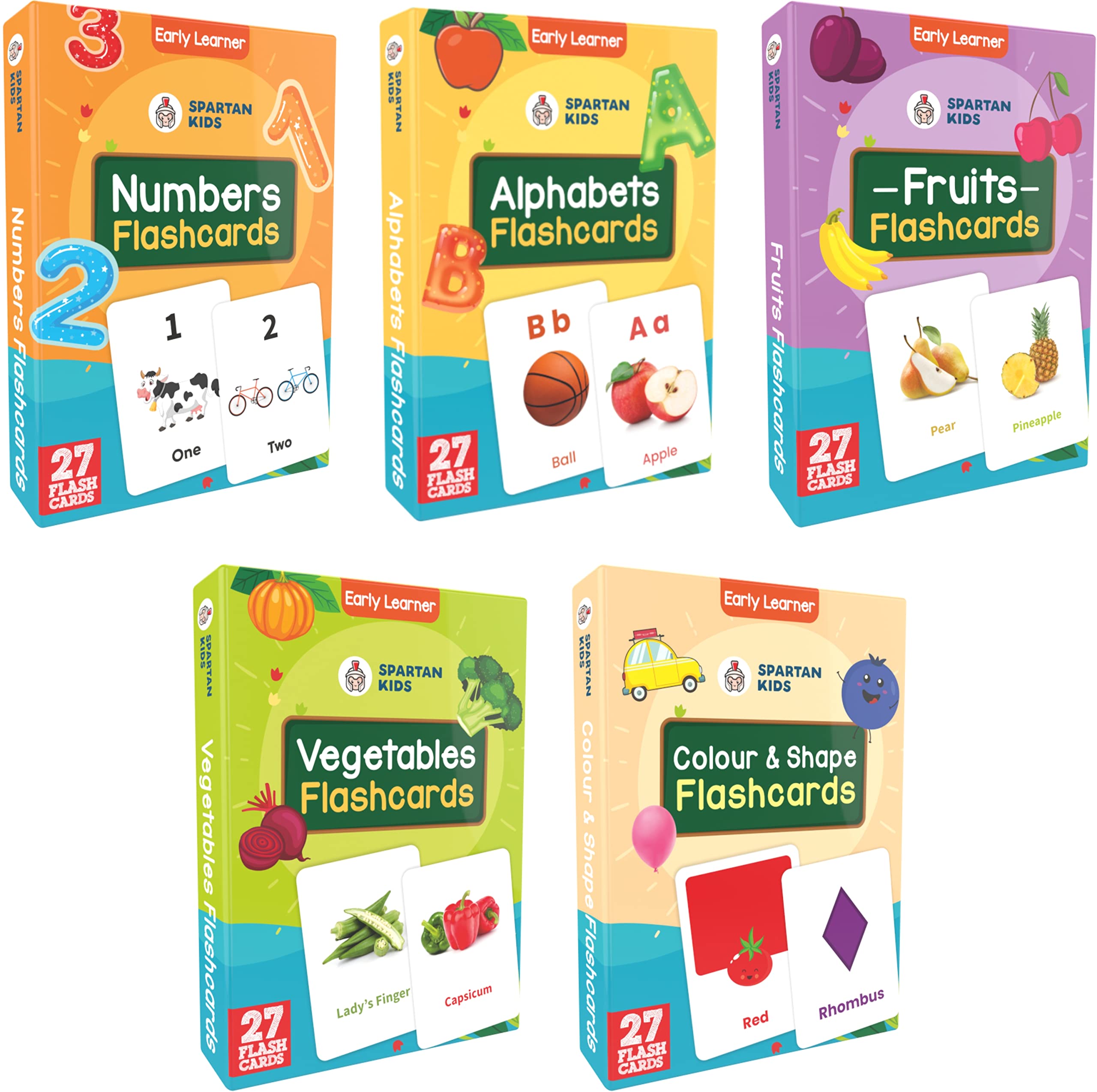 Buy SPARTAN KIDS® Flash Cards for Kids (Set of 5) Numbers, Alphabets ...