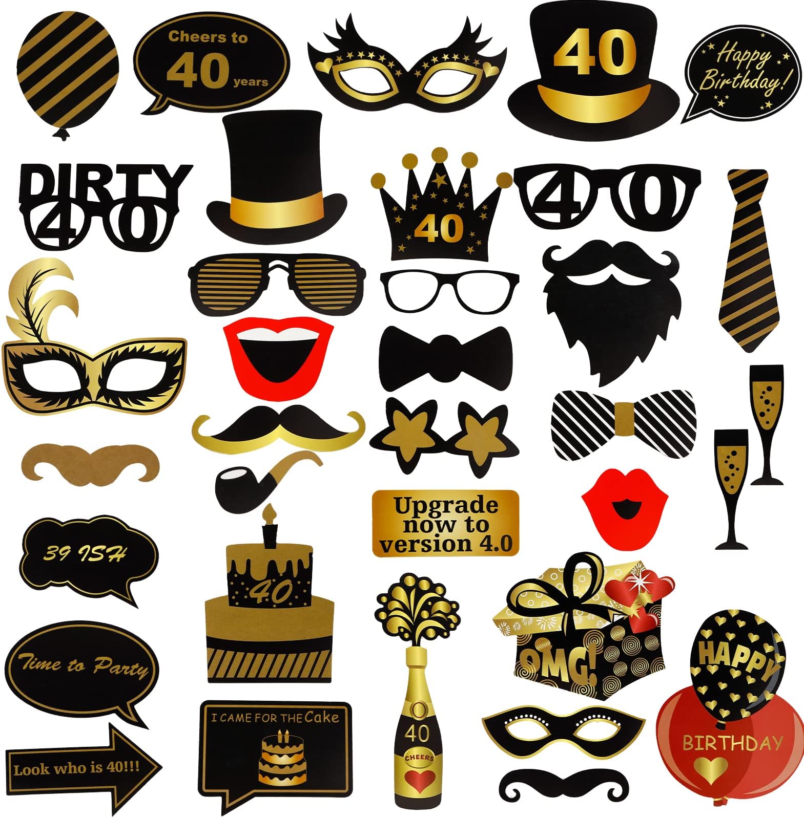 Amazon.com: Adult 40th Birthday Photo Booth Props(41Pcs) for Her Him ...