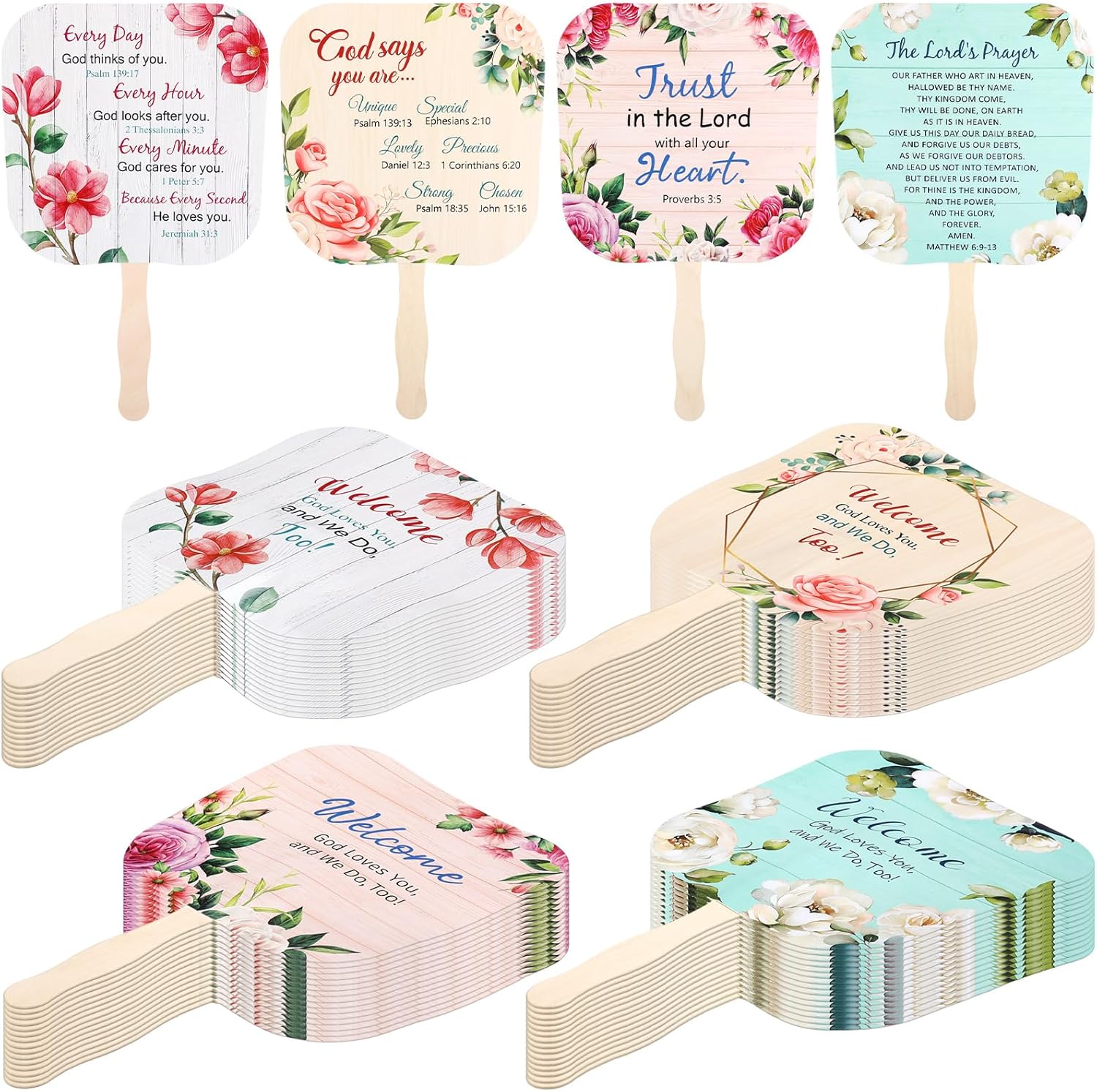 Amazon.com: Blulu 60 Pcs Christian Church Fans Handheld Set Religious ...