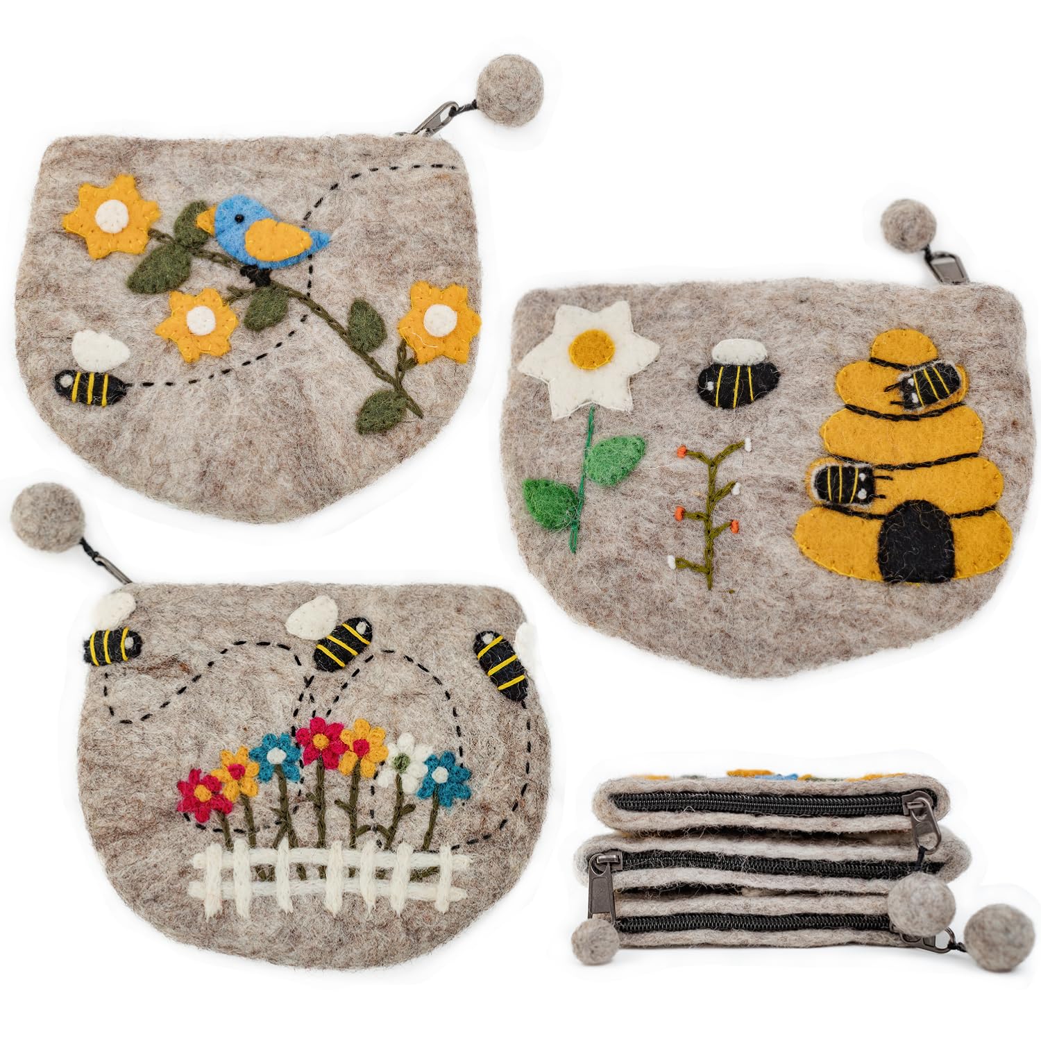 Amazon.com: Handmade Wool Bee Purse Pouch Bag - Small Zip Pouches for ...