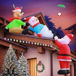 Amazon.com: DomKom 8FT Christmas Inflatables Roof Outdoor Decorations, Climbing Santas with ...