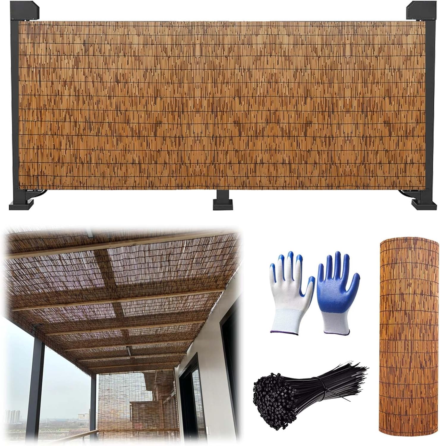 Amazon.com : Bamboo expandable fence privacy screen for patio natural ...