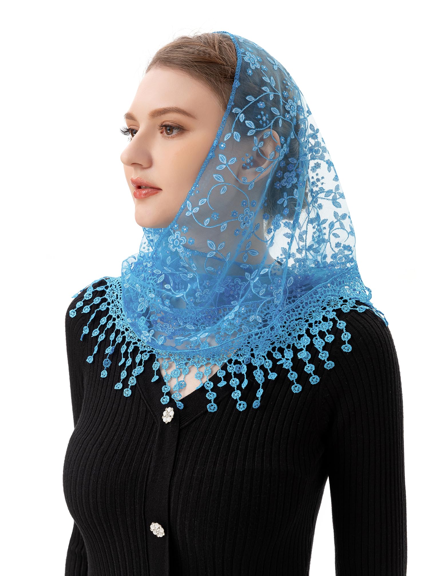 Snapklik.com : PAMOR Triangle Lace Veil Mantilla Cathedral Head ...