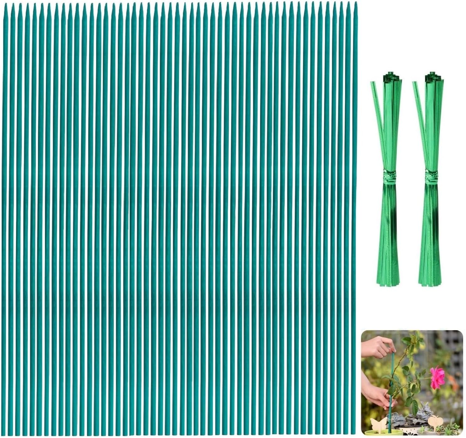 Plant Support Sticks, 30cm Green Plant Stakes, 12 inch Green Bamboo ...