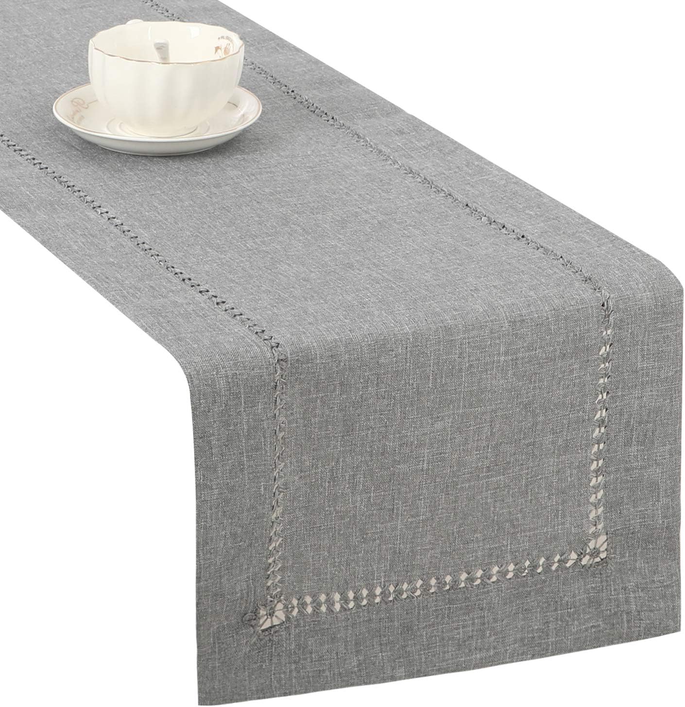 Amazon.com: Tosewever Decorative Hemstitch Linen Table Runner Farmhouse ...
