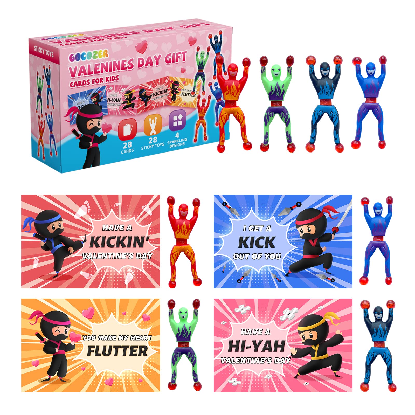 Amazon.com: Valentines Day Gifts for Kids, 28 Pack Ninja Sticky Stress ...