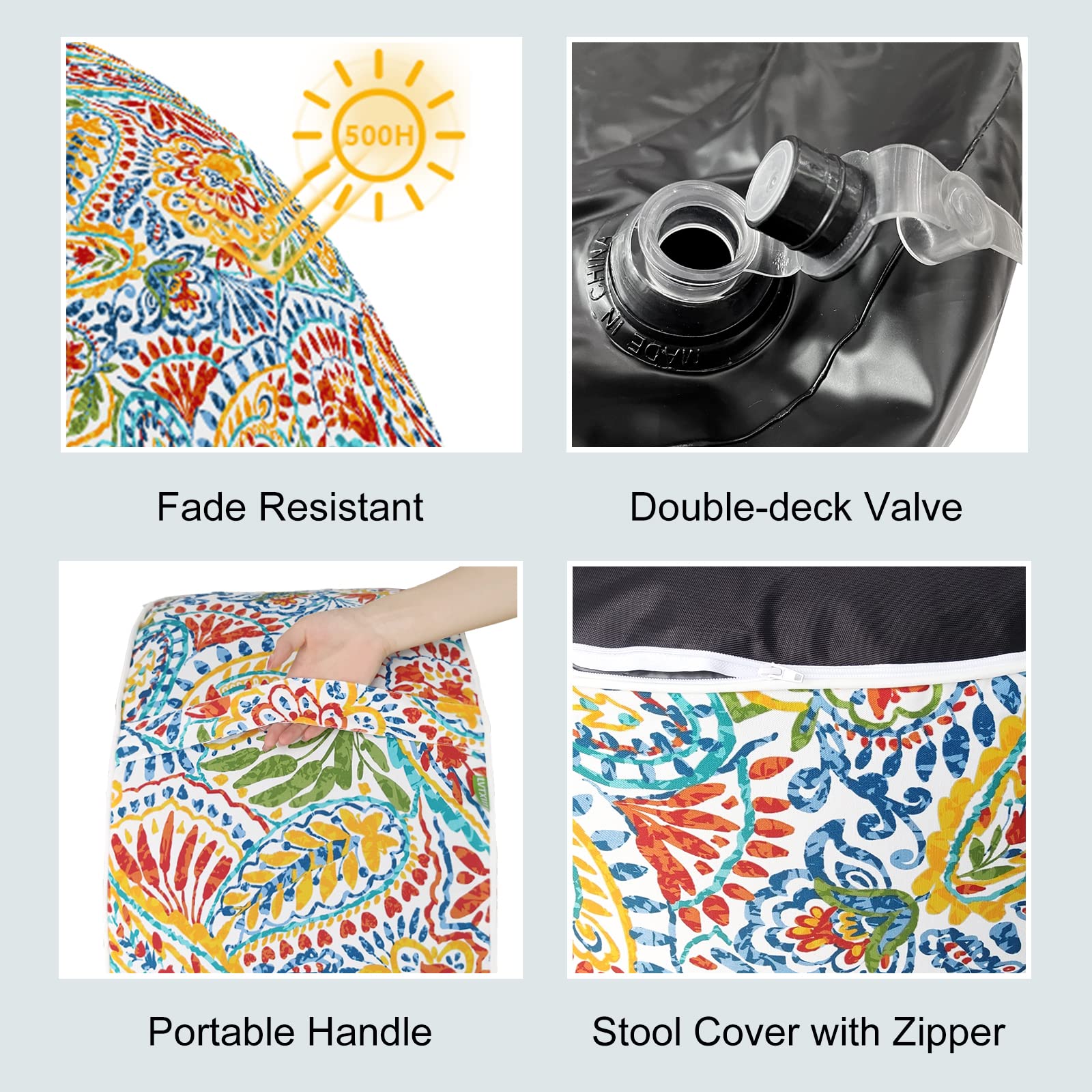 LVTXIII Indoor/Outdoor Inflatable Ottoman, All Weather Round Footrest ...