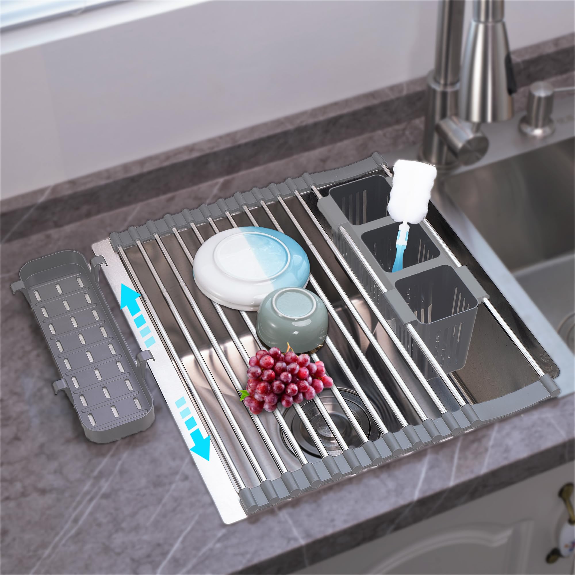 Amazon.com - MASSI HOME Expandable Roll Up Dish Drying Rack Up to 22.8 ...