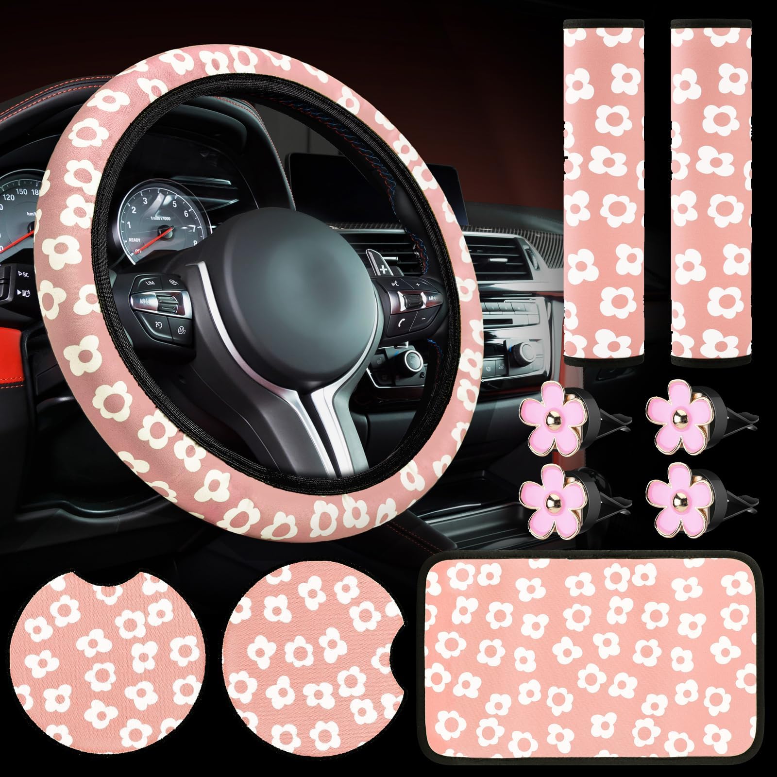 Amazon.com: Frienda 10 Pcs Flowers Vintage Groovy Car Accessories Set ...