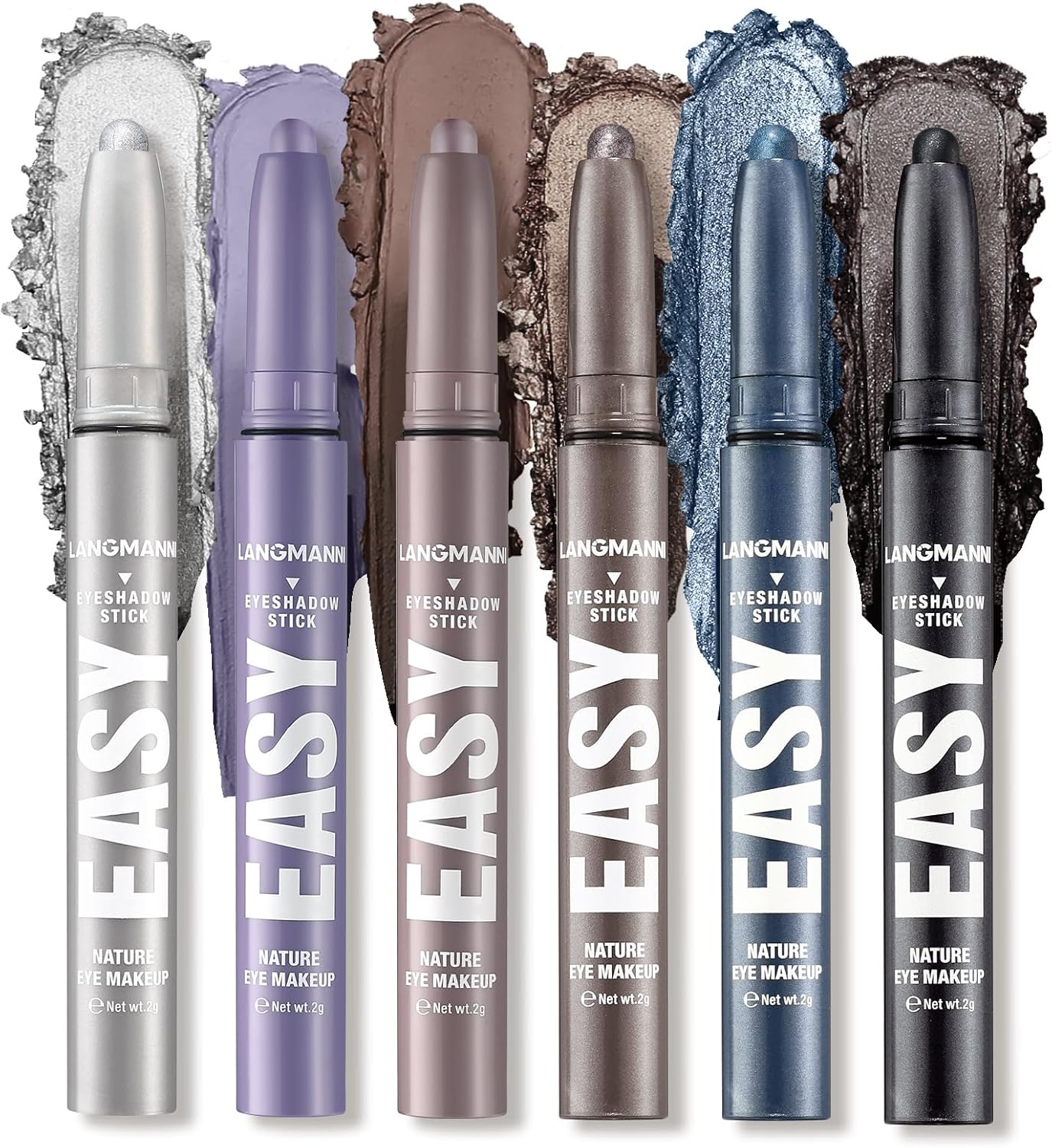 6 Colors Glitter Cream Eyeshadow Stick Set - Waterproof Eye Shadow ...