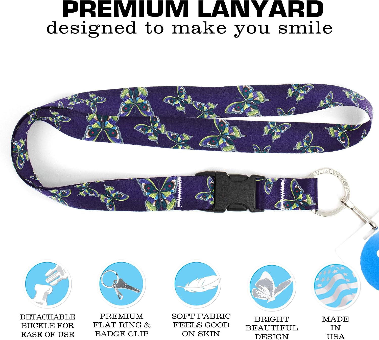 Buttonsmith Rebecca McGovern Animal Premium Lanyard – Made in the USA ...