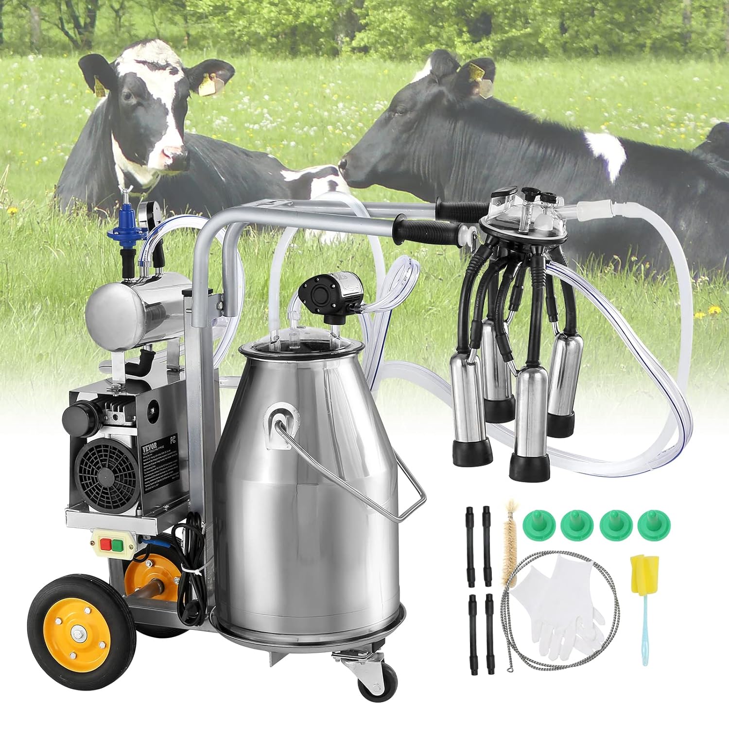 VEVOR - Electric Cow Milking Machine, 6.6 Gallon/25L 304 Stainless ...