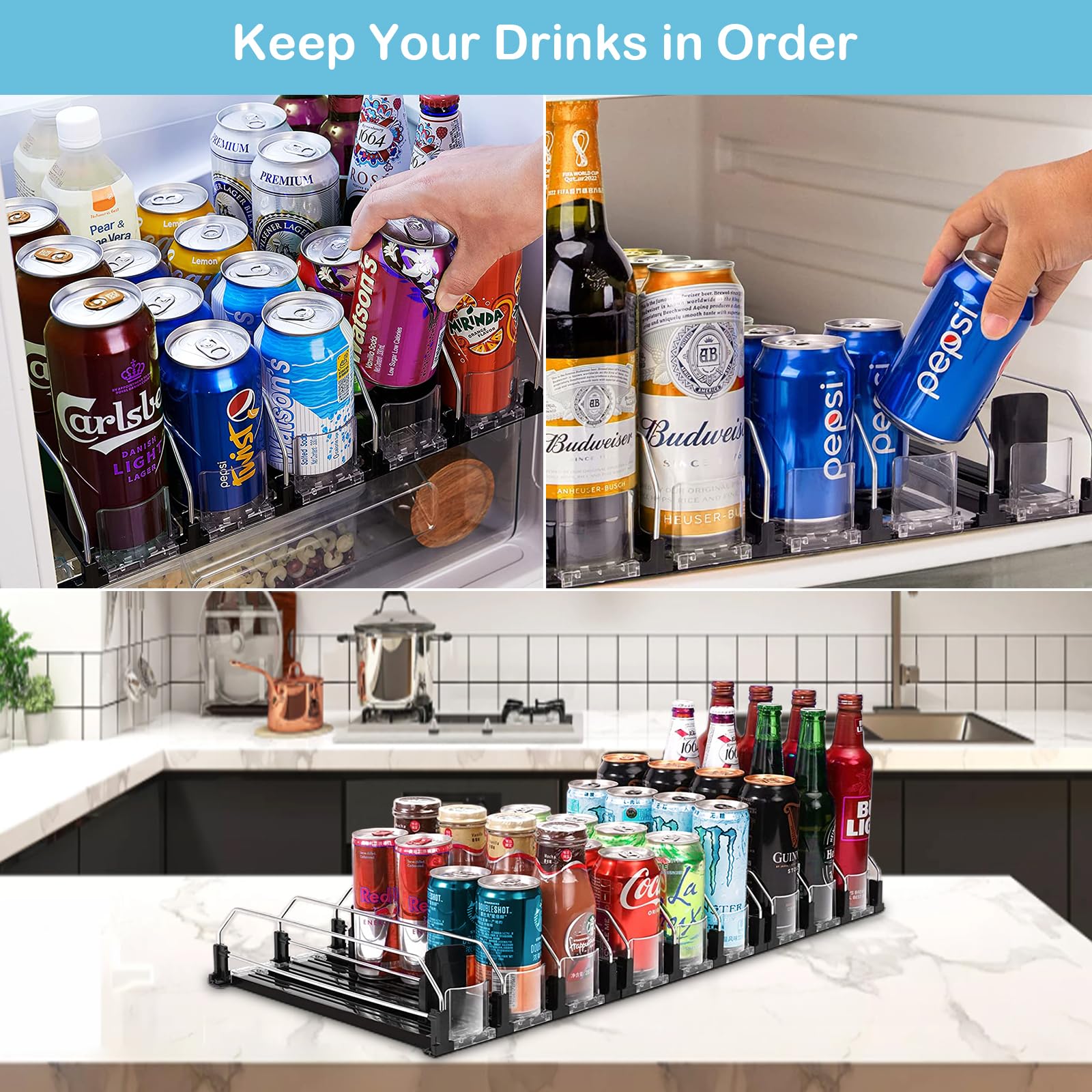 2PACK Drink Organizer for Fridge, 6 Rows Large Capacity Self-Pushing ...