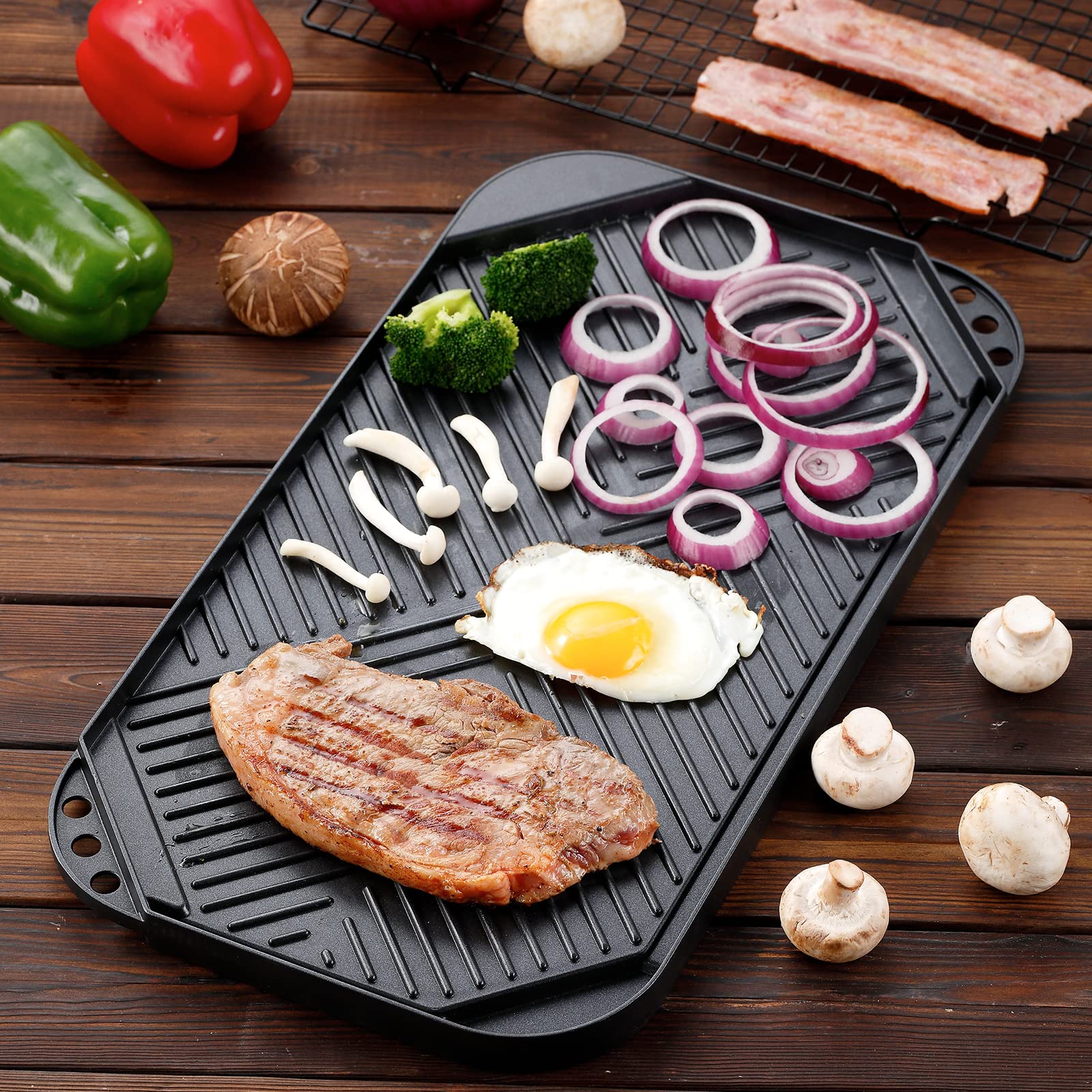 S·KITCHN Reversible Griddle Large Nonstick Grill Pan, Double Burner ...