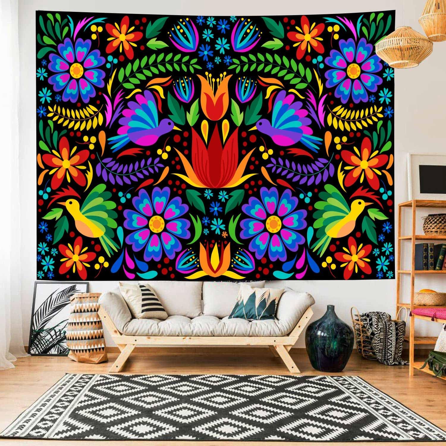 Tapiz floral de México, coloridos tapices estéticos tradicionales de ...