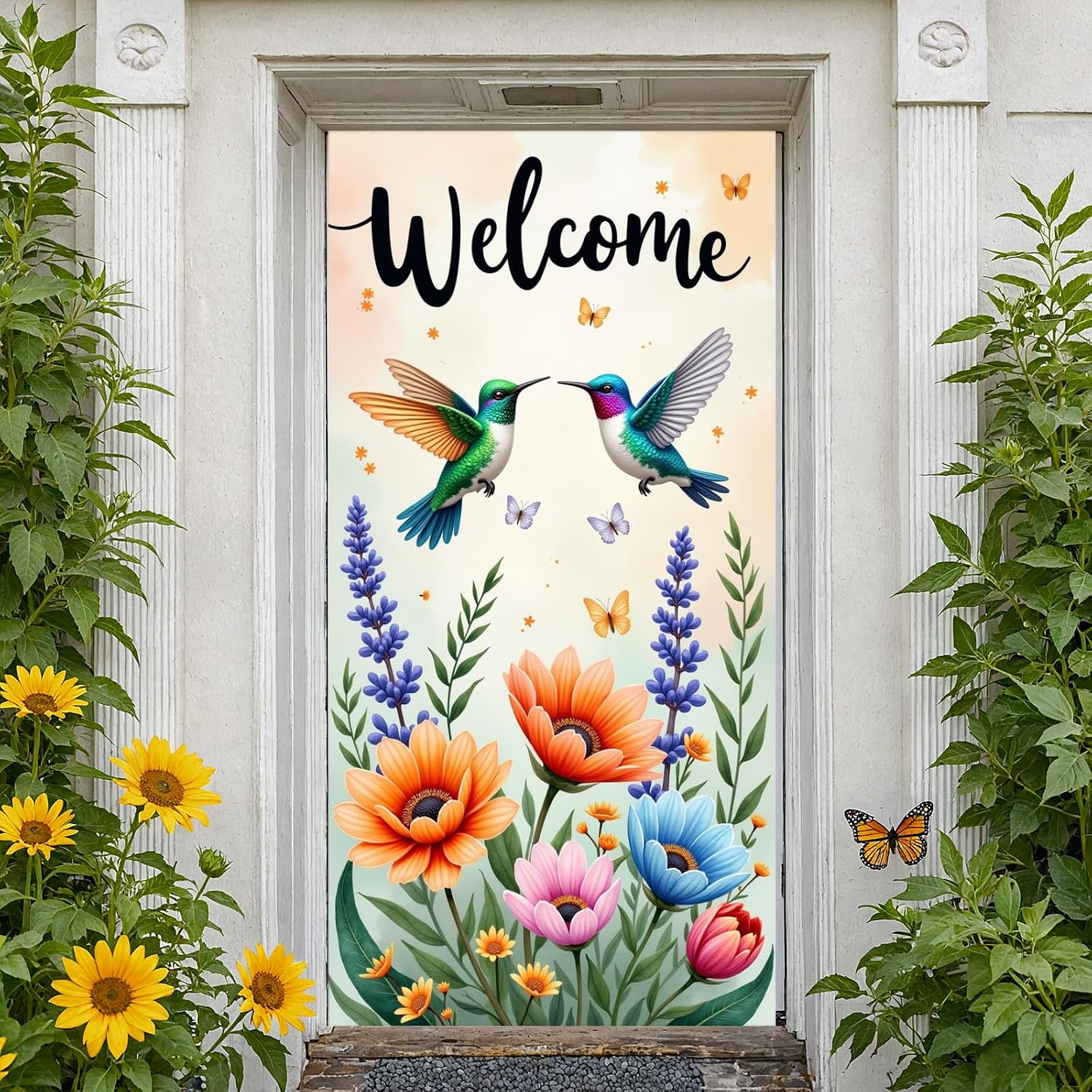 Amazon.com: Hummingbird Welcome Door Banner Spring Summer Hummingbird ...