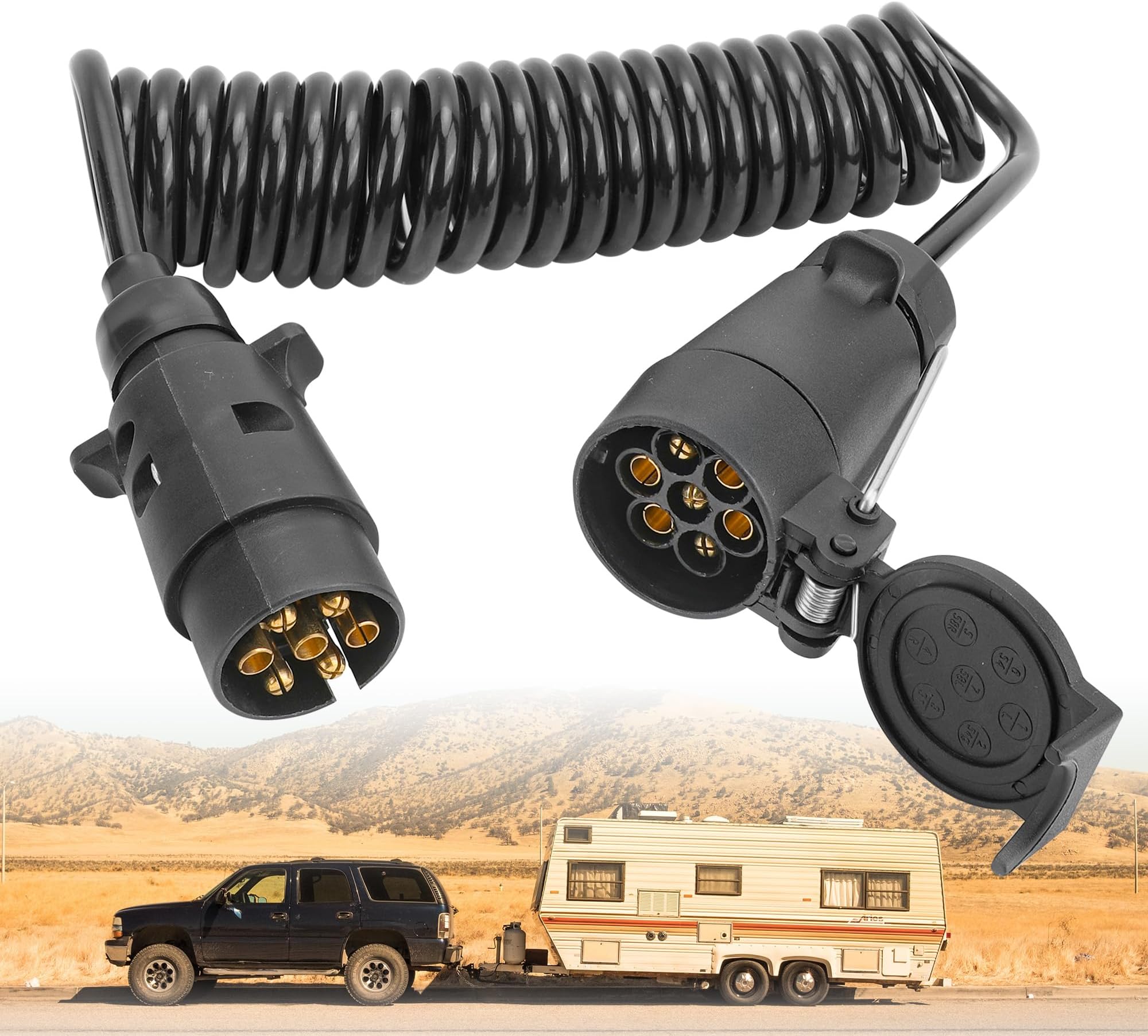 QWORK® 3 Meter 7 Pin Trailer Light Board Extension Lead Coiled Cable ...