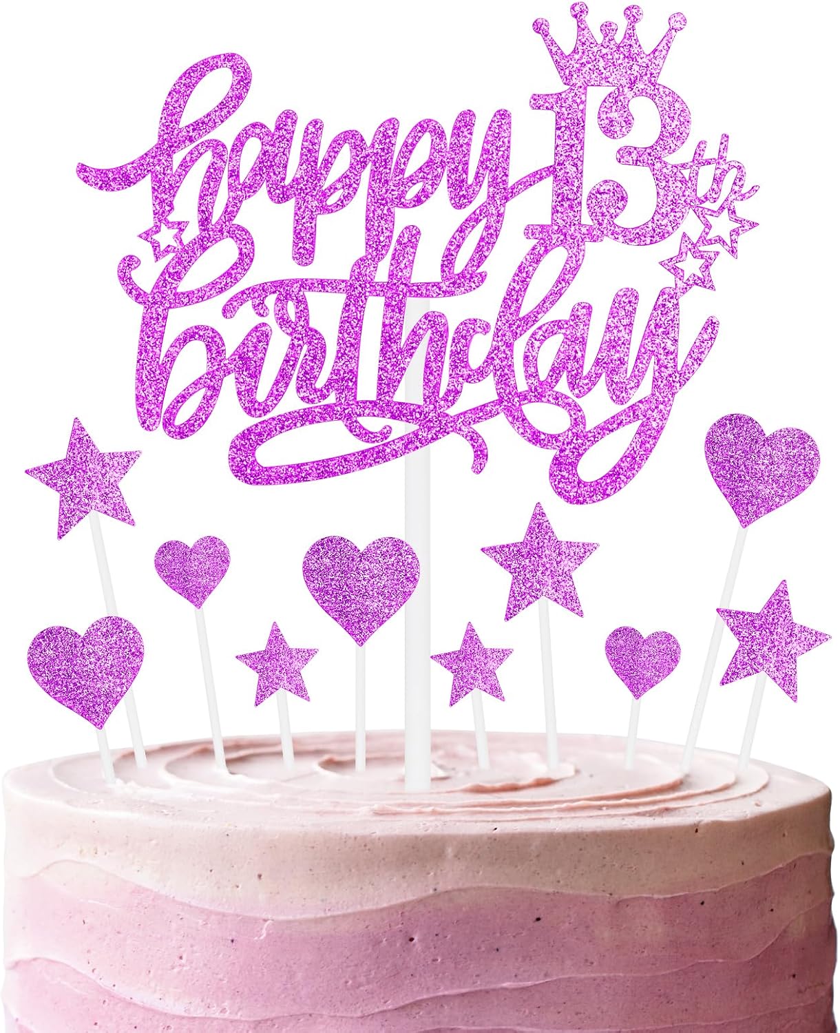 Amazon.com: Hot Pink Girl Happy 13th Birthday Cake Toppers,Pink Cake ...