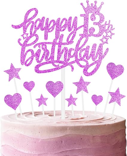 Amazon.com: Hot Pink Girl Happy 13th Birthday Cake Toppers,Pink Cake ...